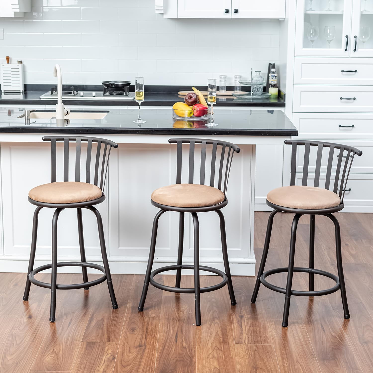 Bar Stools 29 Inches Metal Counter Height Bar Stools with Back Velvet ...