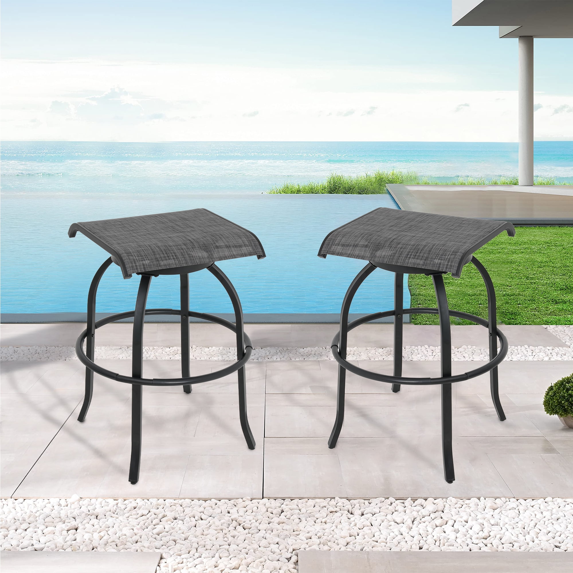 Bar Stools 32'' Bar Height Outdoor Swivel Metal Seat Set of 2 Chairs ...