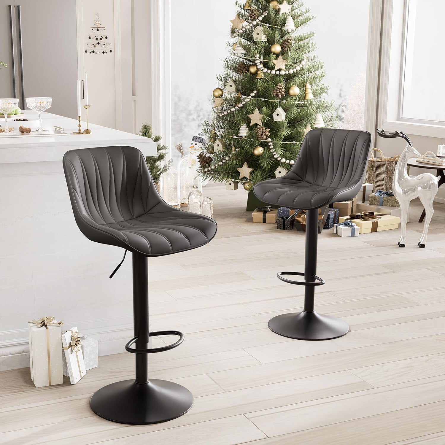 Bar Stools 32 Inch Faux Leather Upholstered Swivel Counter Stools ...