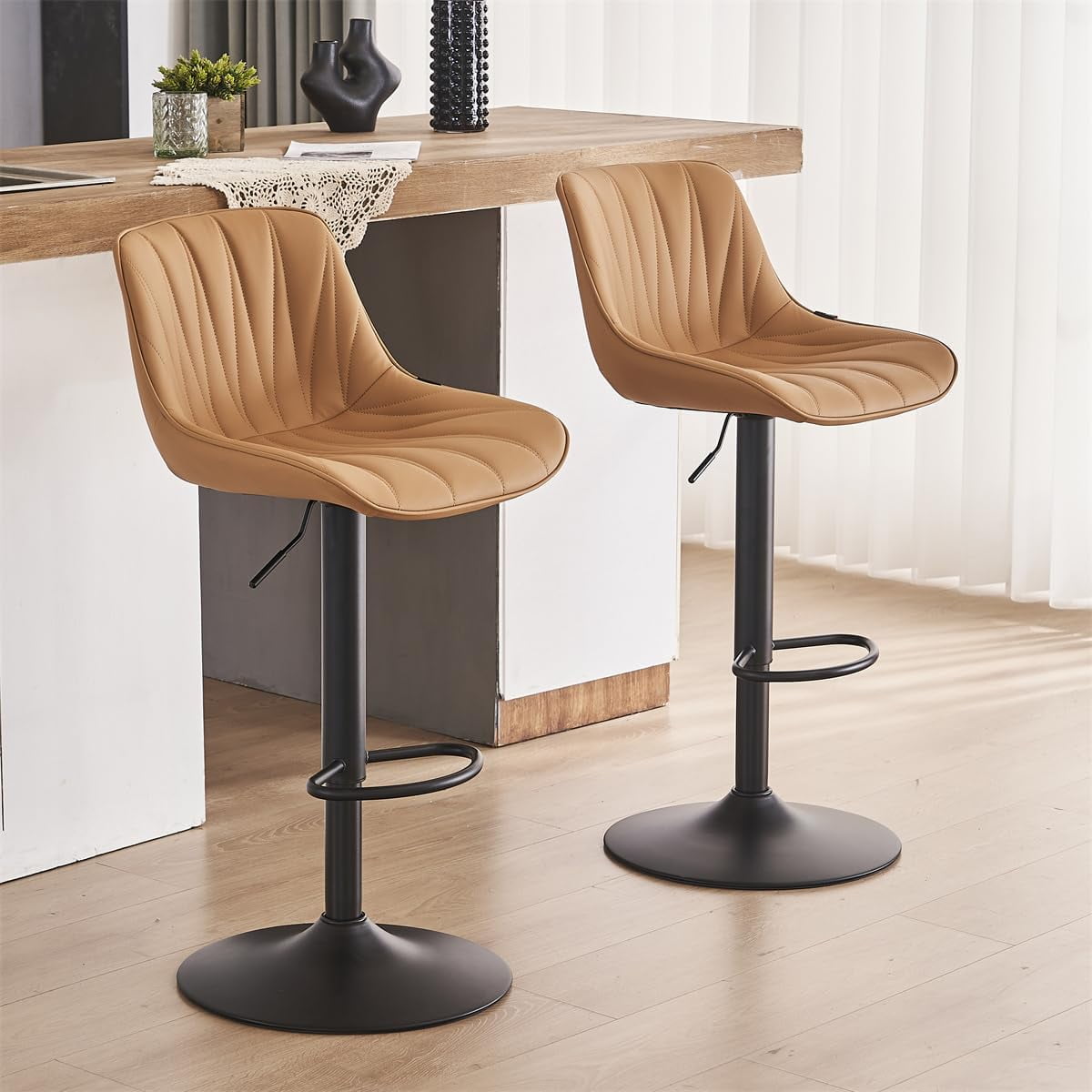 Bar Stools 32 Inch Faux Leather Upholstered Swivel Counter Stools ...