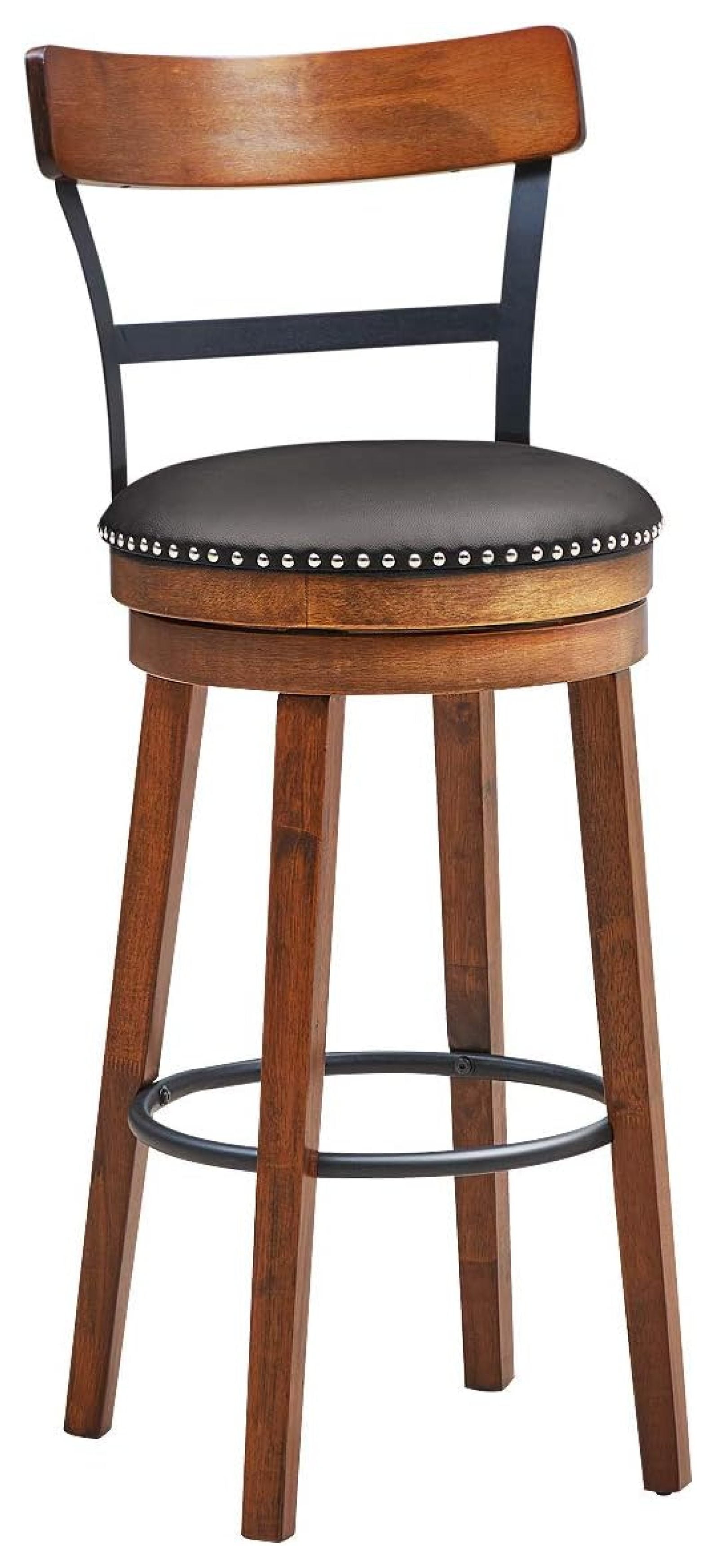 Bar Stools, 360-Degree Swivel Stools with Leather Padded Seat, Single ...