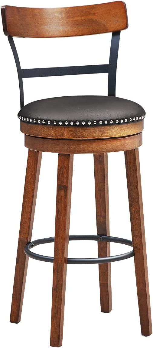 Bar Stools, 360-Degree Swivel Stools with Leather Padded Seat, Single ...