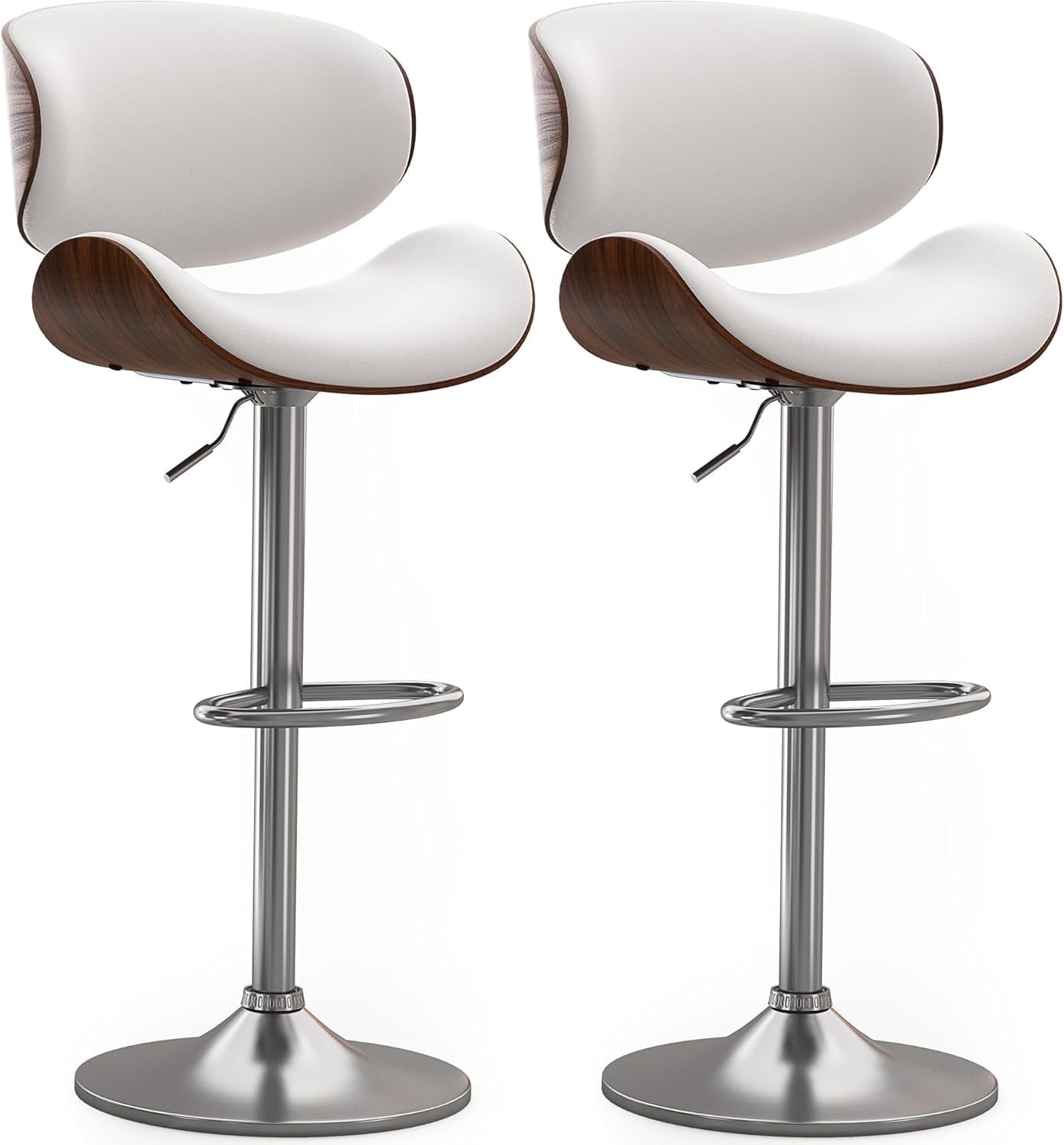Adjustable Swivel Bar Stools Set of 2, PU Leather Upholstery, Counter ...