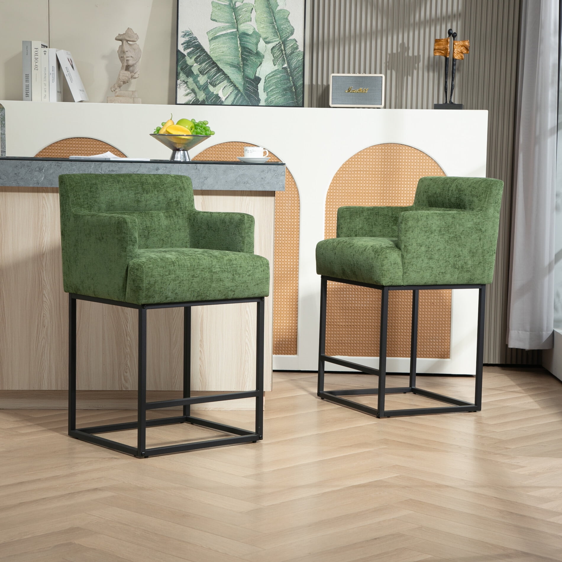 Bar Stools with Back Sets of 2, 26 Inch Chenille Counter Height ...