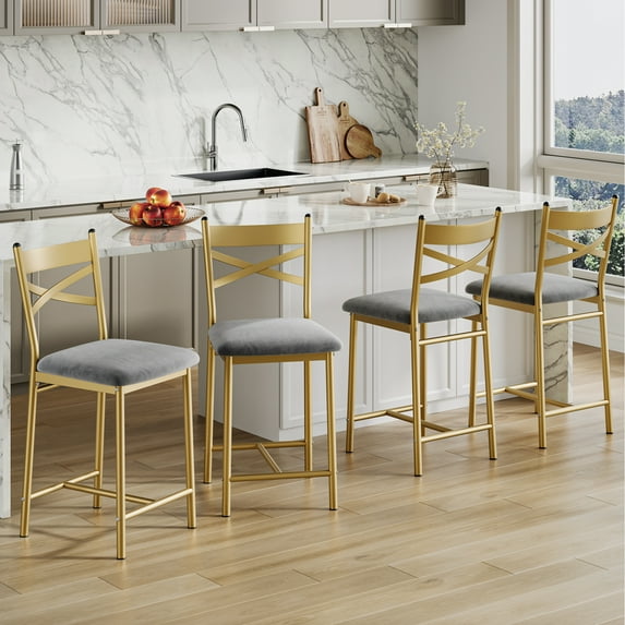 Bar Stools, Bar Stools Set of 4 with PU Upholstered, Bar Chairs with ...