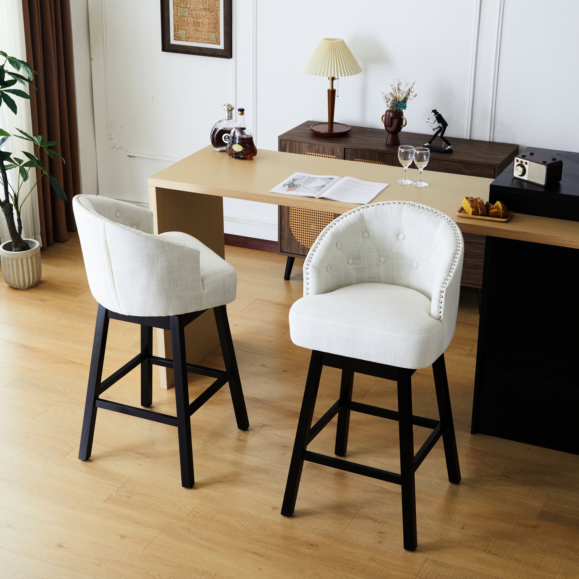 Bar Stools for Counter | 360° Spin for Easy Access in Kitchen | Rubber Wood Frame with Good ...