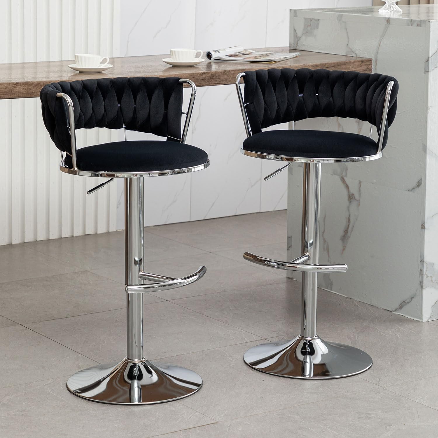 Bar Stools, Counter Height Bar Stools with Low Back, Velvet Adjustable ...