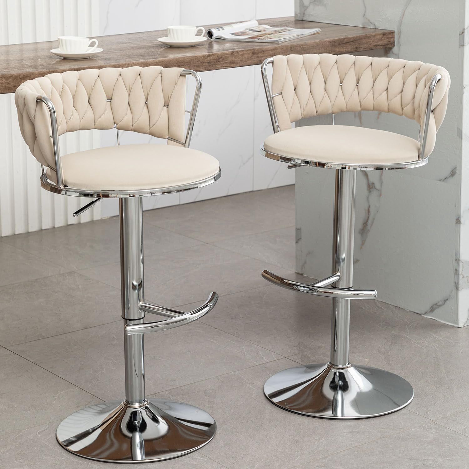 Bar Stools, Counter Height Bar Stools with Low Back, Velvet Adjustable ...