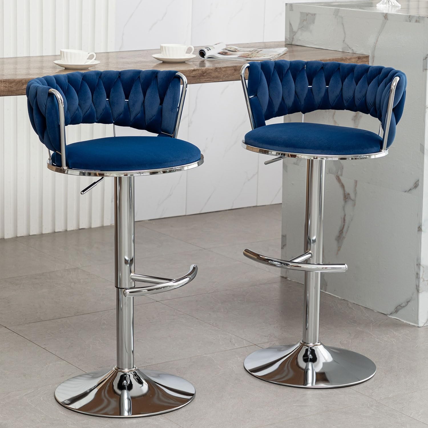 Bar Stools, Counter Height Bar Stools with Low Back, Velvet Adjustable ...