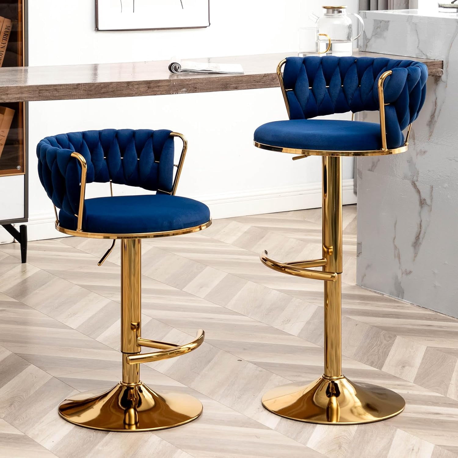 Bar Stools, Counter Height Bar Stools with Low Back, Velvet Adjustable ...