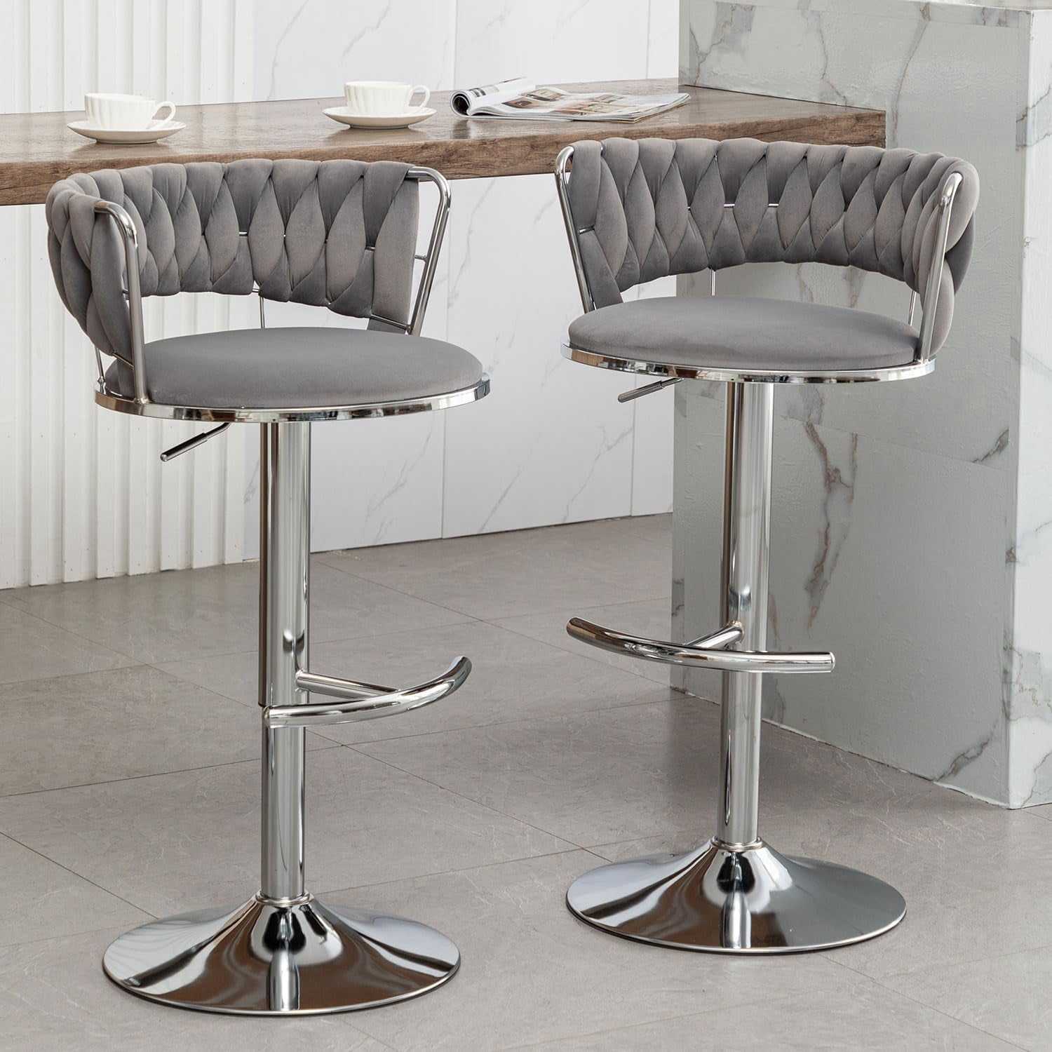 Bar Stools, Counter Height Bar Stools with Low Back, Velvet Adjustable ...