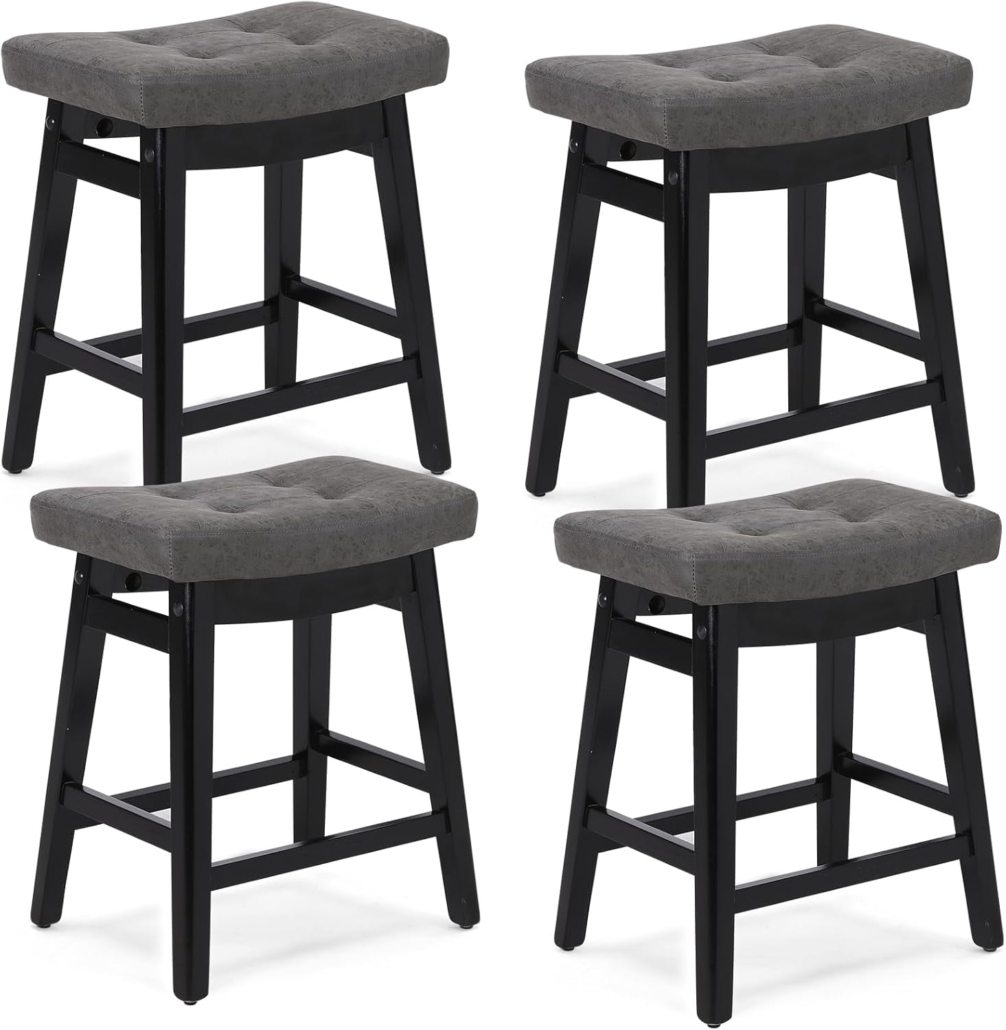 Bar Stools Counter Height Solid Wood Legs PU Leather Saddle Soft 24 ...