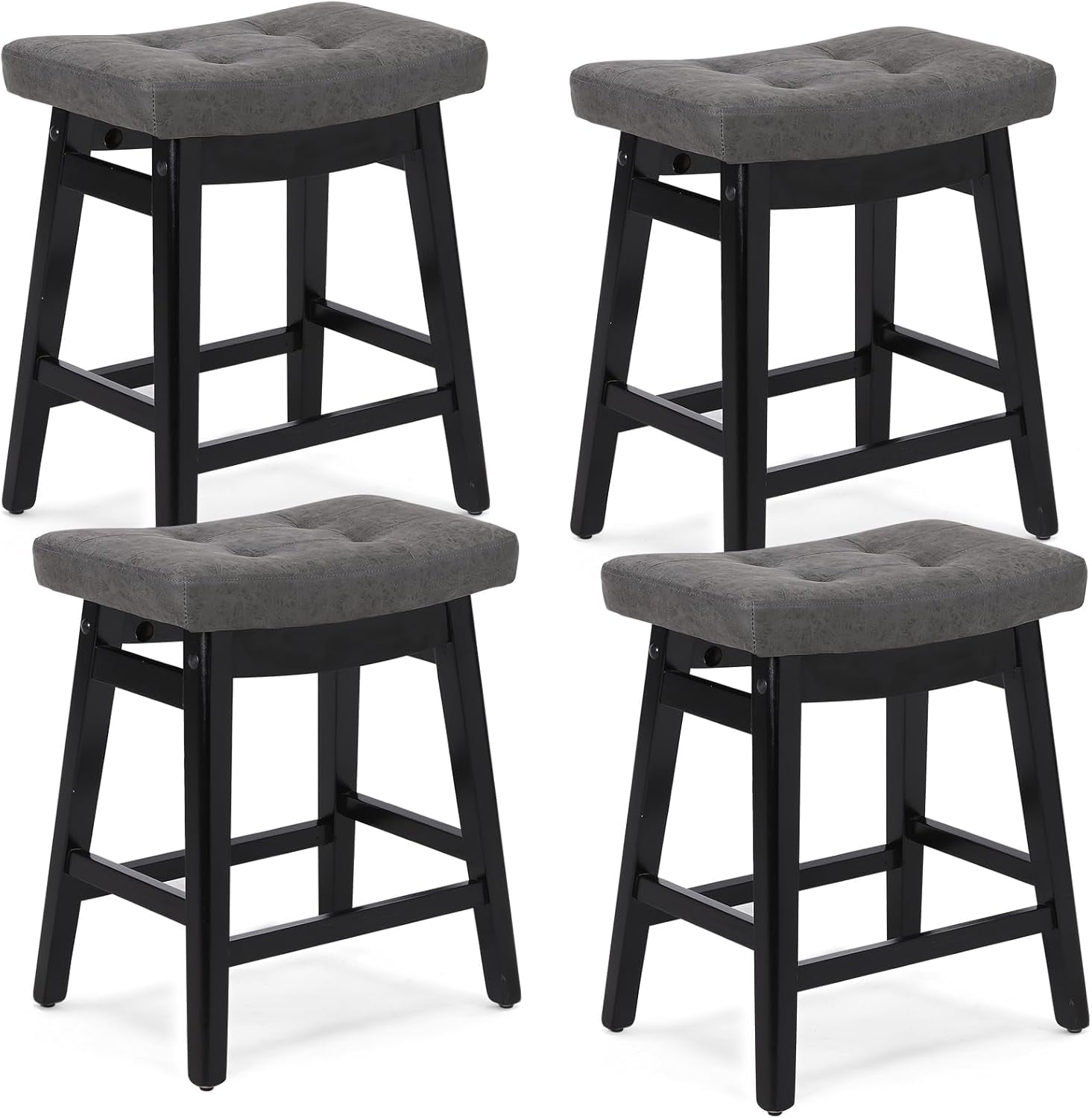 Bar Stools Counter Height Solid Wood Legs Saddle Soft 24 Inch Seat for ...