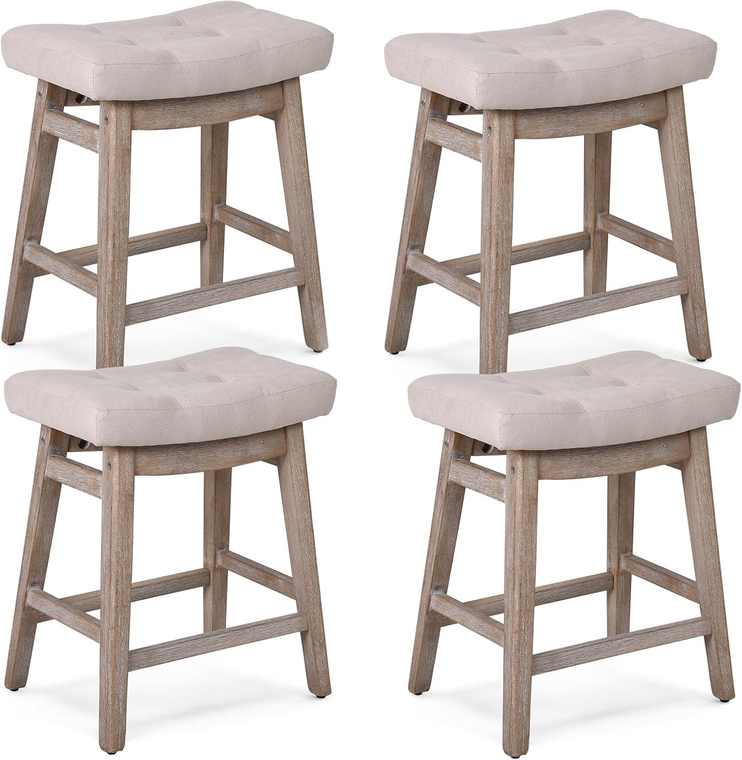 Bar Stools Counter Height Solid Wood Legs Saddle Soft 24 Inch Seat for ...