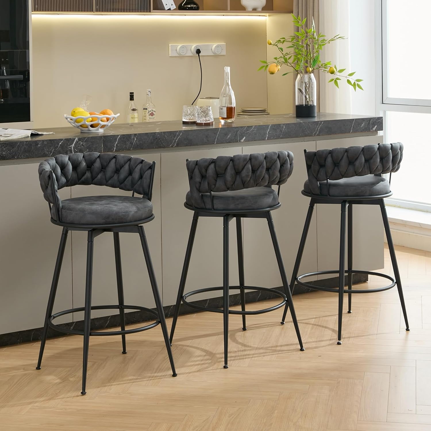 Bar Stools, Counter Height Stools 360° Swivel Bar Stools for Kitchen ...