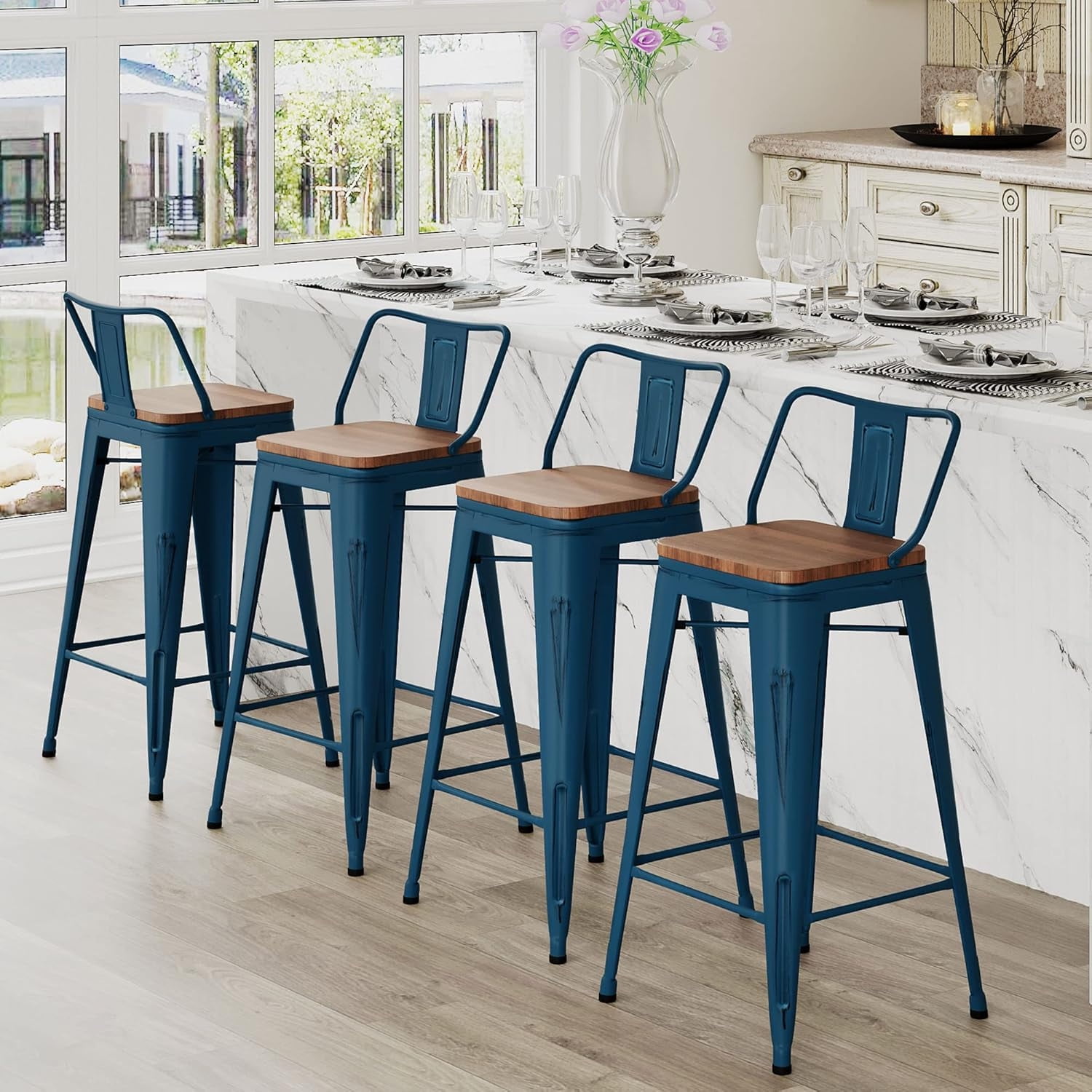 Bar Stools Counter Height Stools Industrial Metal Barstools with Wooden ...