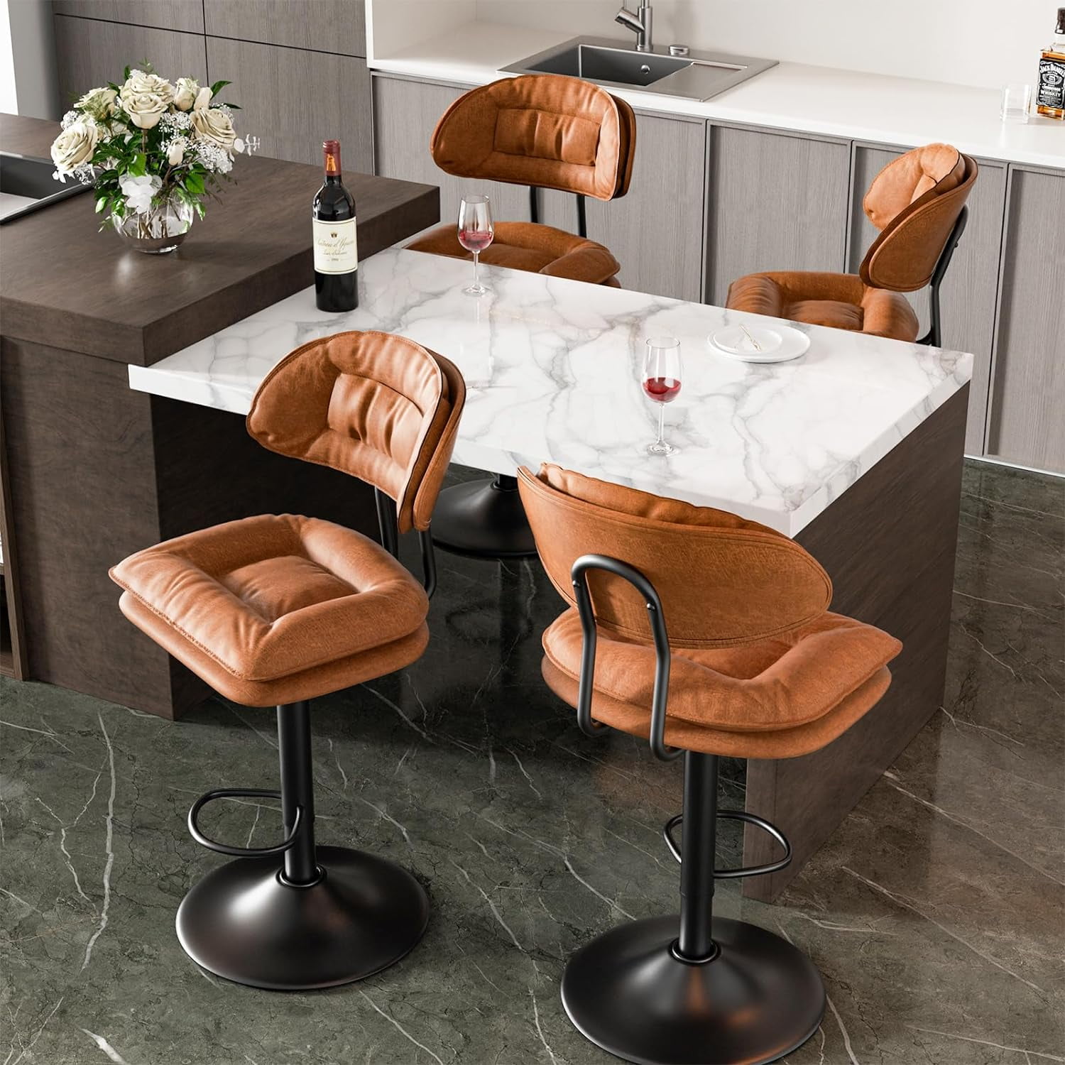 Bar Stools Ergonomic Performance Fabric Upholstered Bar Stools with ...