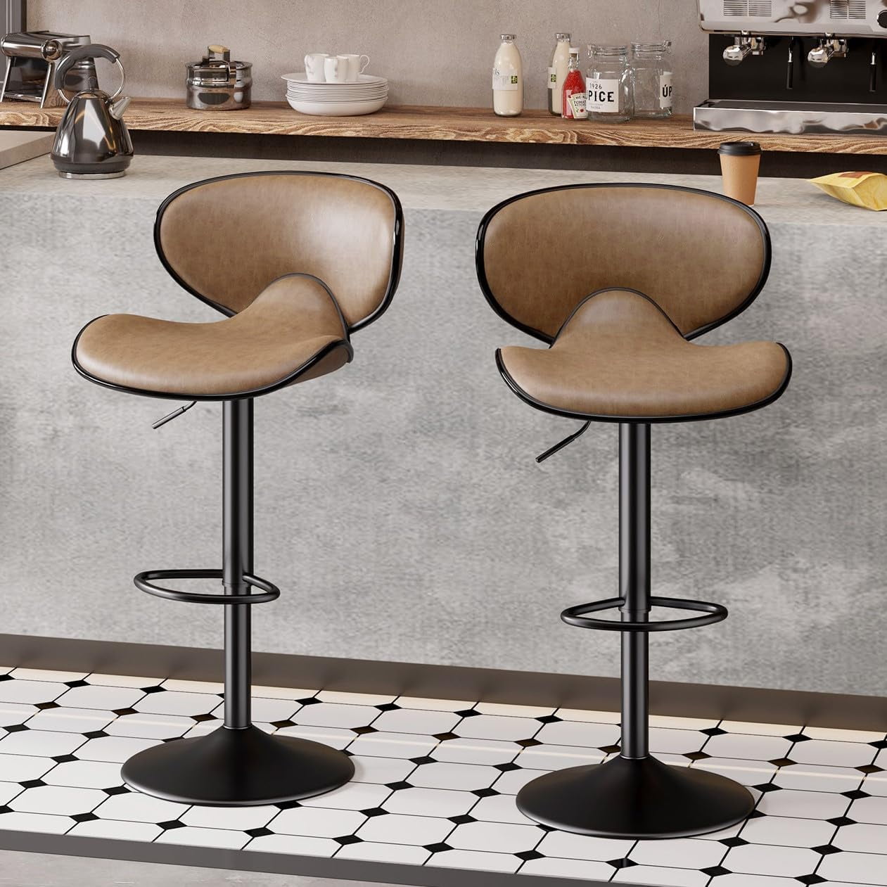 Bar Stools Faux Leather Bar Stools with Back Chic Swivel Counter Stools ...
