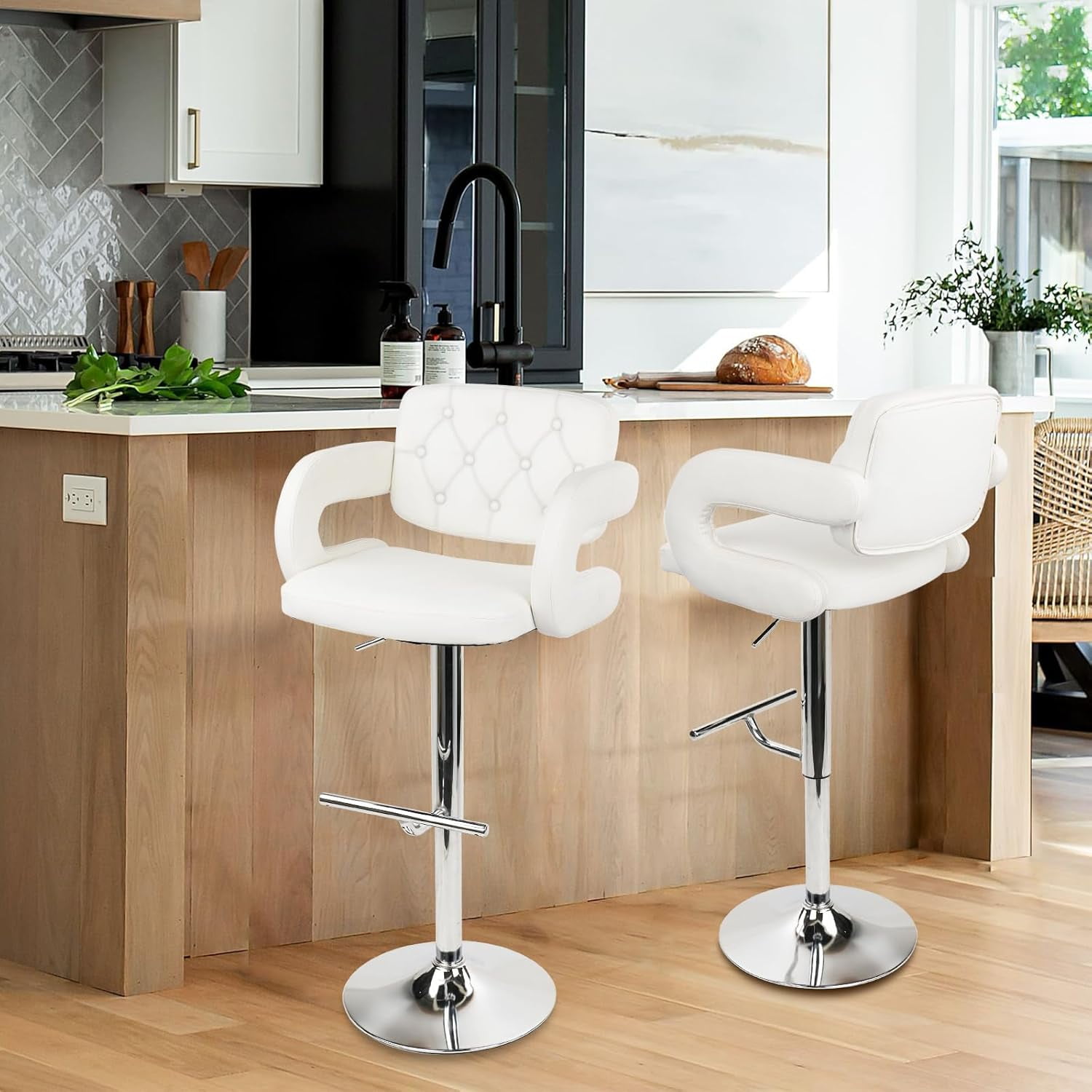 Bar Stools Leather Swivel Barstools Diamond Tufted Counter Chair with ...