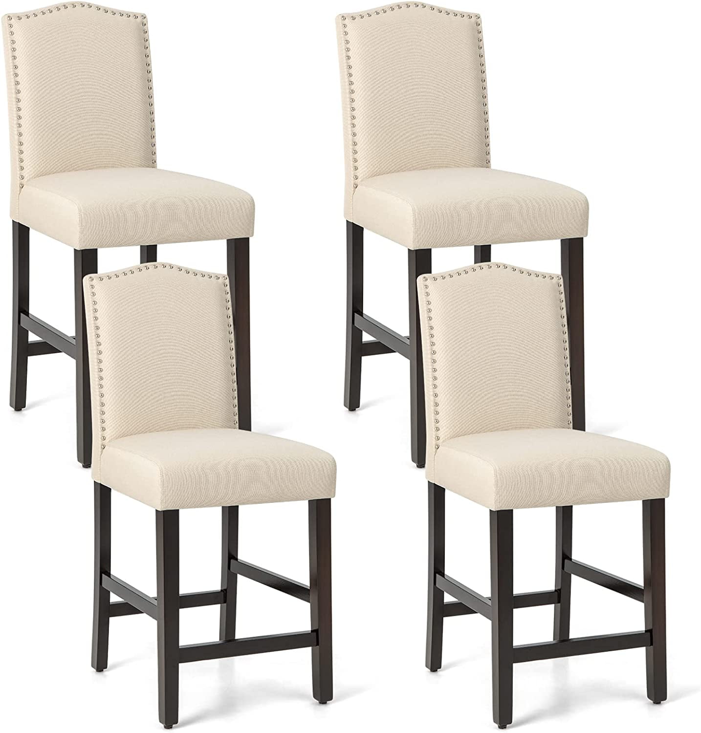 Bar Stools Linen Upholstered Counter Height Chairs with Solid Rubber ...