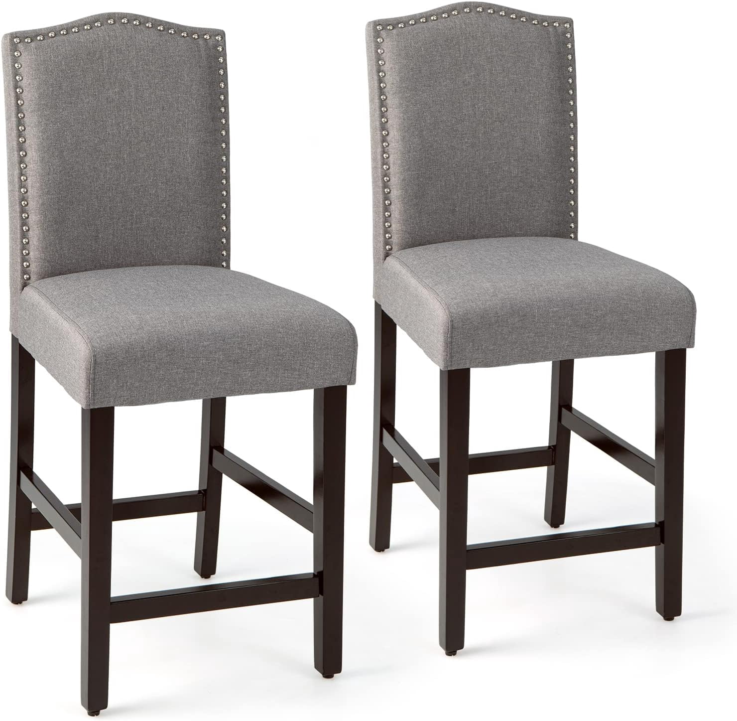 Bar Stools Linen Upholstered Counter Height Chairs with Solid Rubber ...