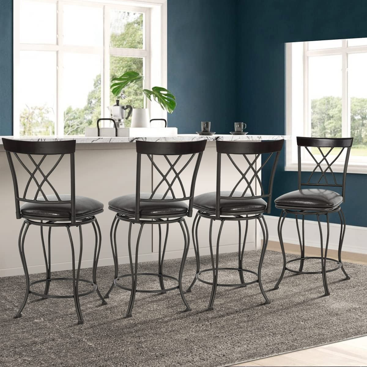 Bar Stools Metal Counter Height Bar Stools with Sturdy Back Suede ...