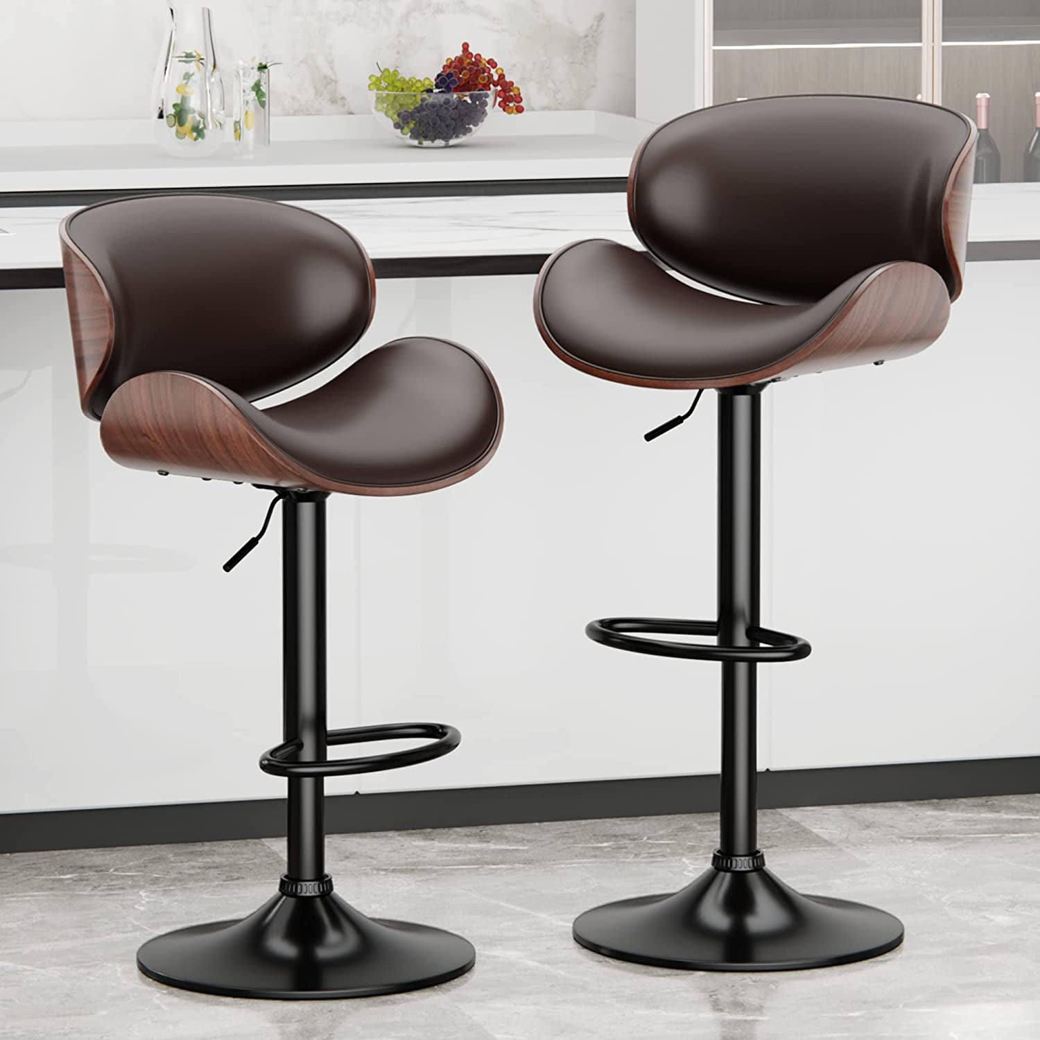 Bar Stools Modern Adjustable Swivel Barstools, Armless Kitchen Counter ...
