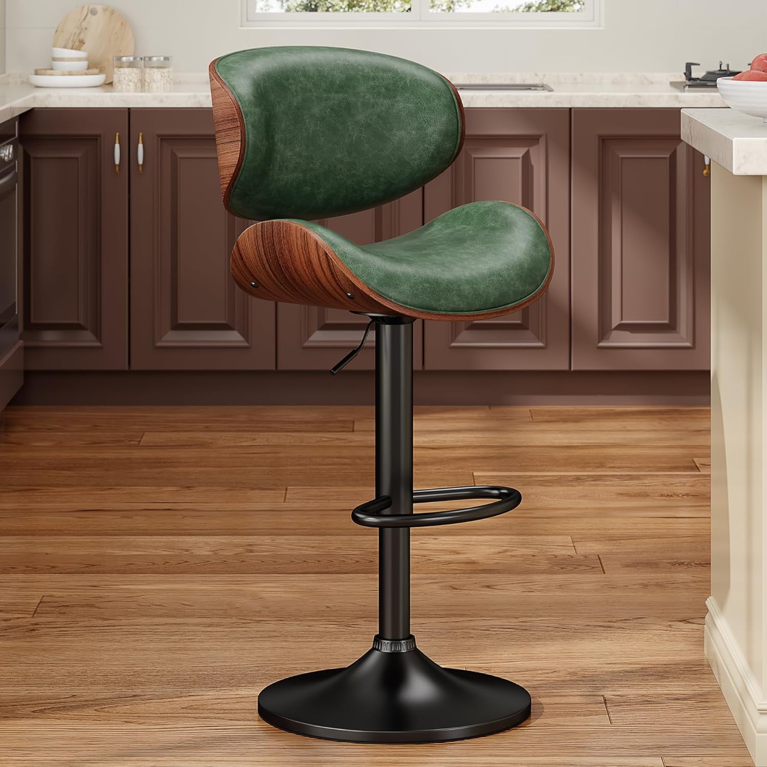 Bar Stools Modern PU Leather Adjustable Swivel Barstools, Kitchen ...