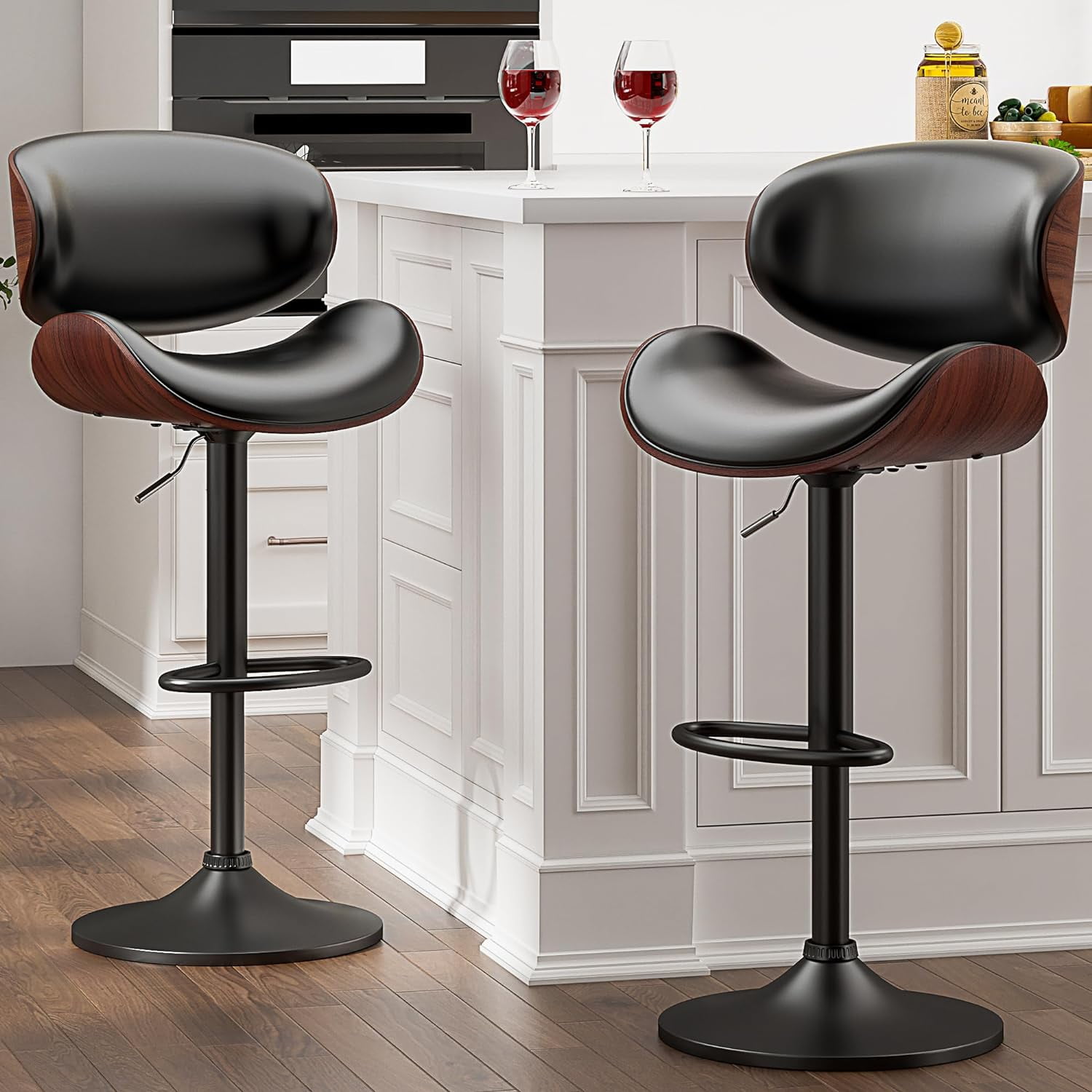Bar Stools Modern PU Leather Adjustable Swivel Barstools, Kitchen ...