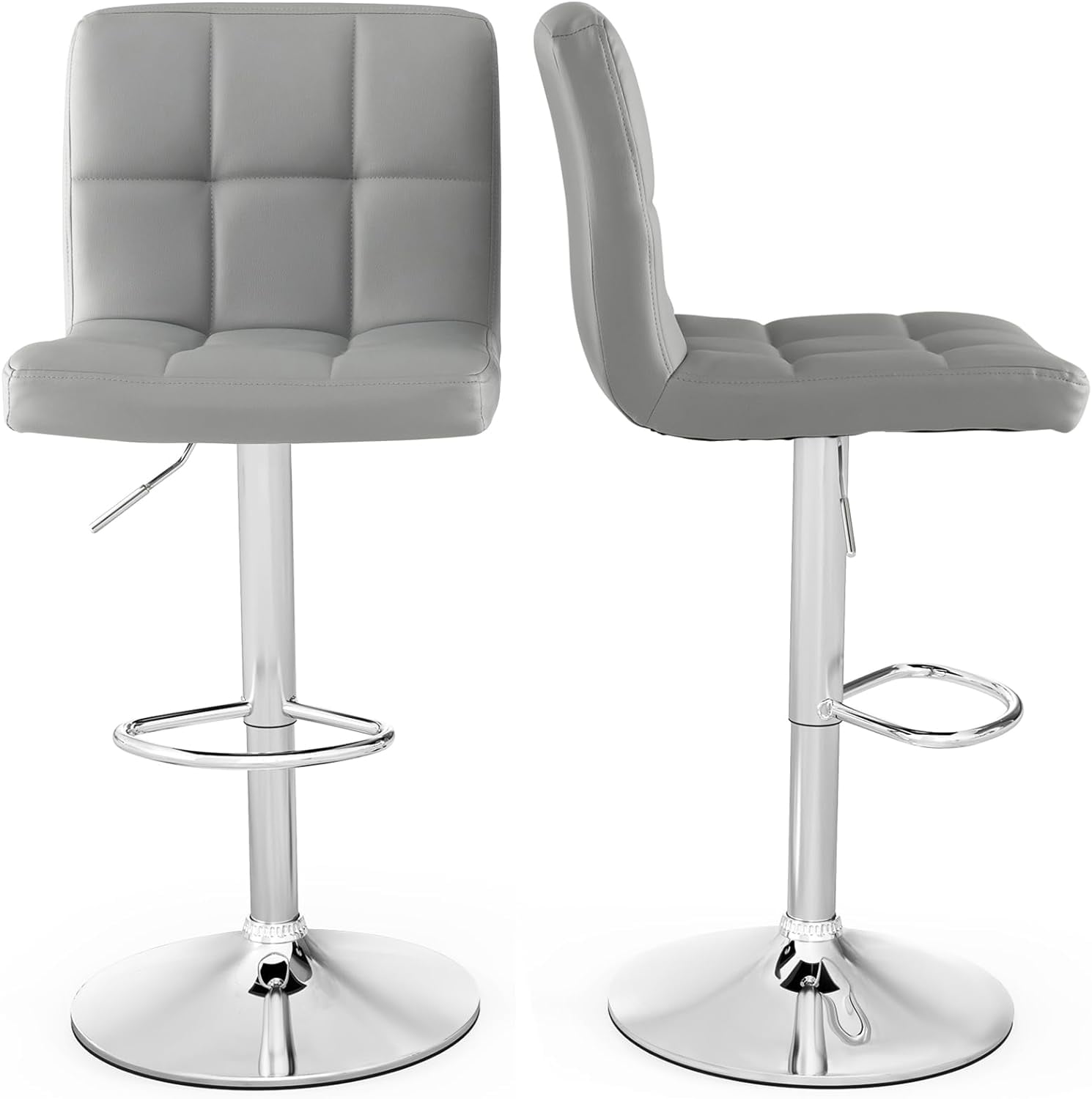 Bar Stools Modern PU Leather Height Adjustable Barstools with Back Footrest Metal Base Armless ...