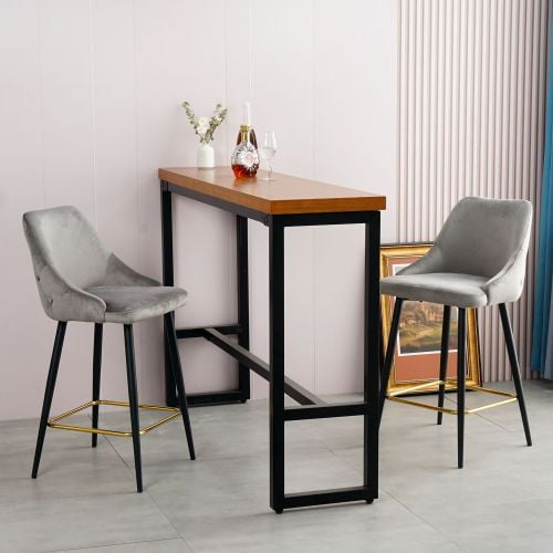 Bar Stools,Modern Velvet Upholstered High Bar Stool Chair with Metal ...