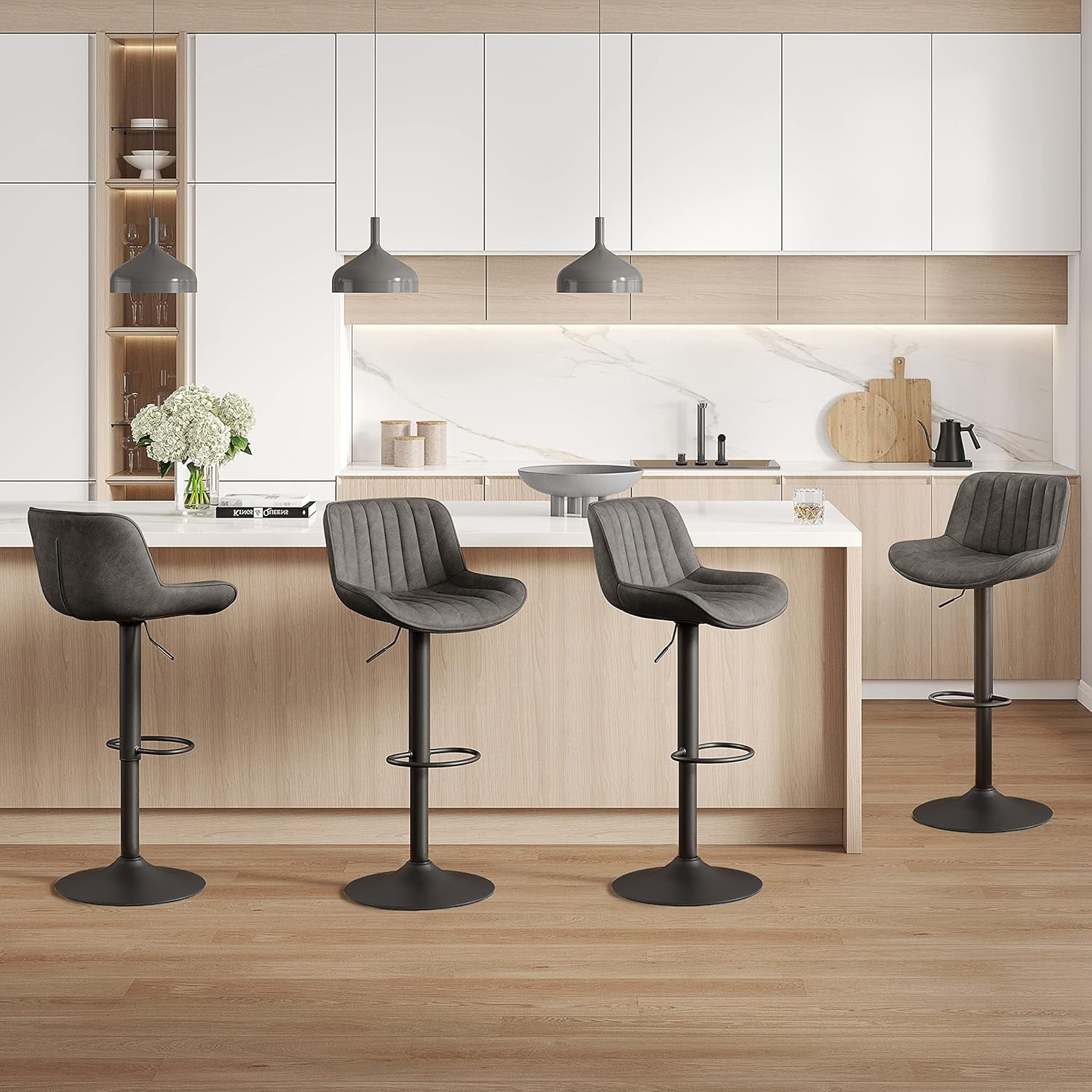 Bar Stools - Morden Faux Leather Counter Height Bar Stools with Back ...