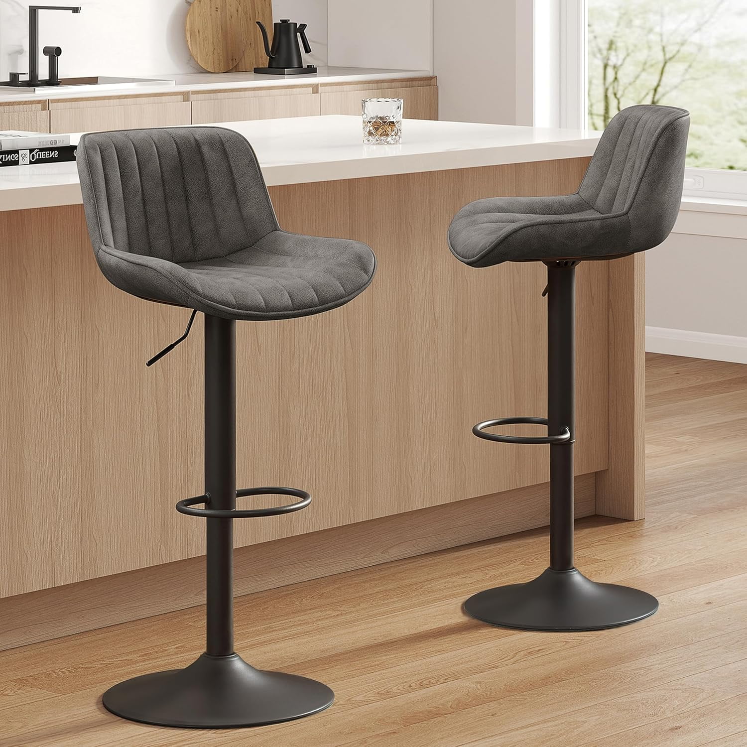 Bar Stools - Morden Faux Leather Counter Height Bar Stools with Back ...
