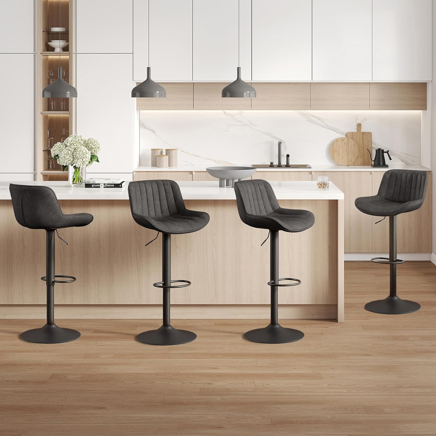 Bar Stools - Morden Faux Leather Counter Height Bar Stools with Back ...