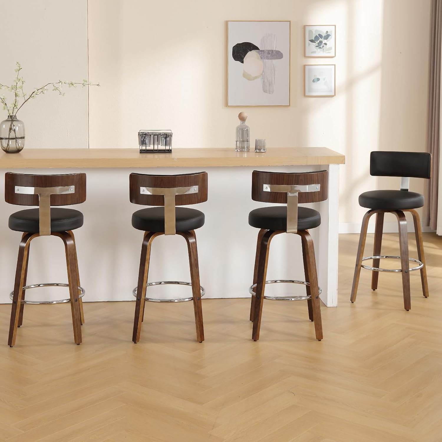 Bar Stools PU Leather 360° Swivel Barstools with Back and Round Seat ...