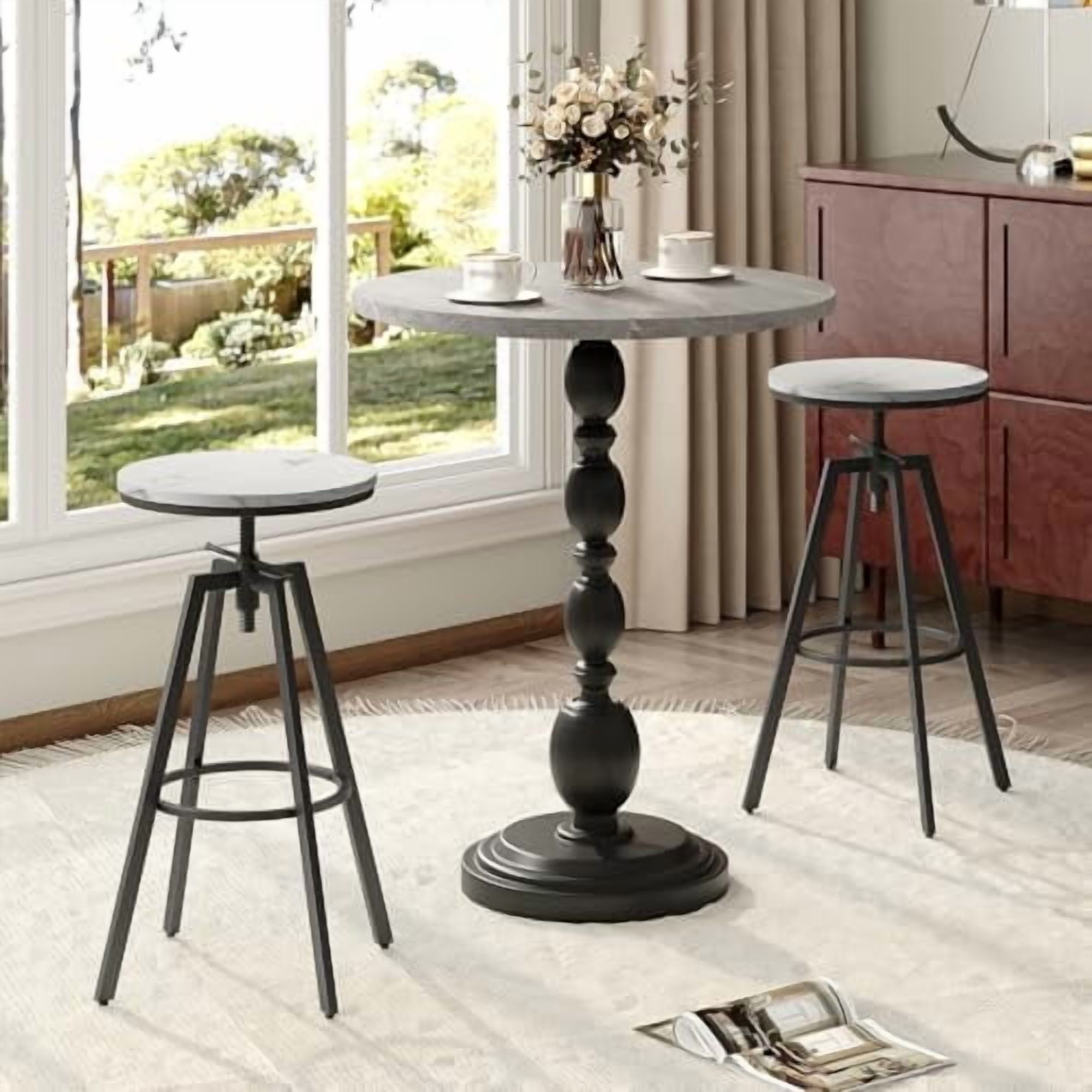 Bar Stools, Round Bar Chairs with Sturdy Metal Frame, Set of 2 ...