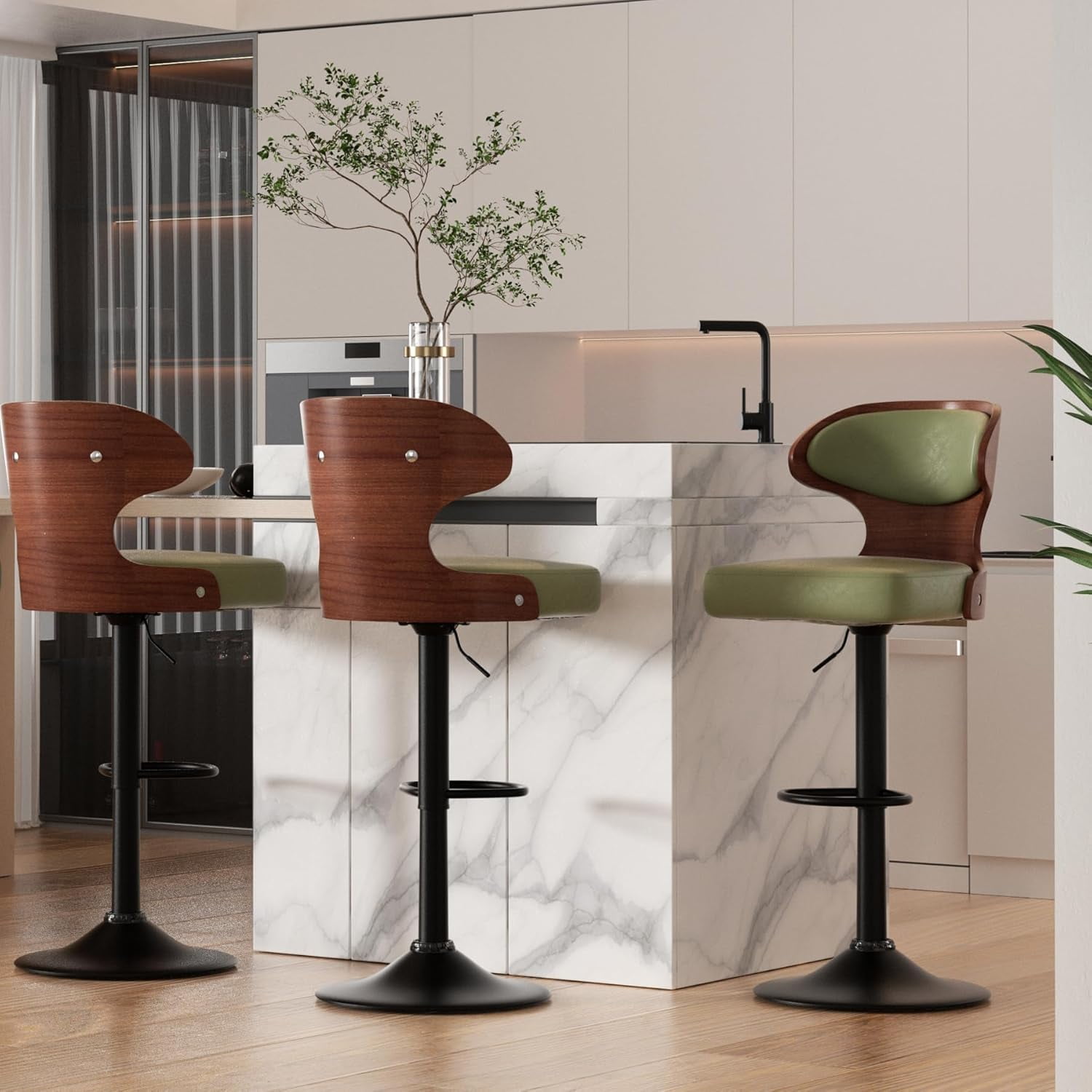 Bar Stools Seat Adjustable Height Bentwood Swivel Barstools with Back ...