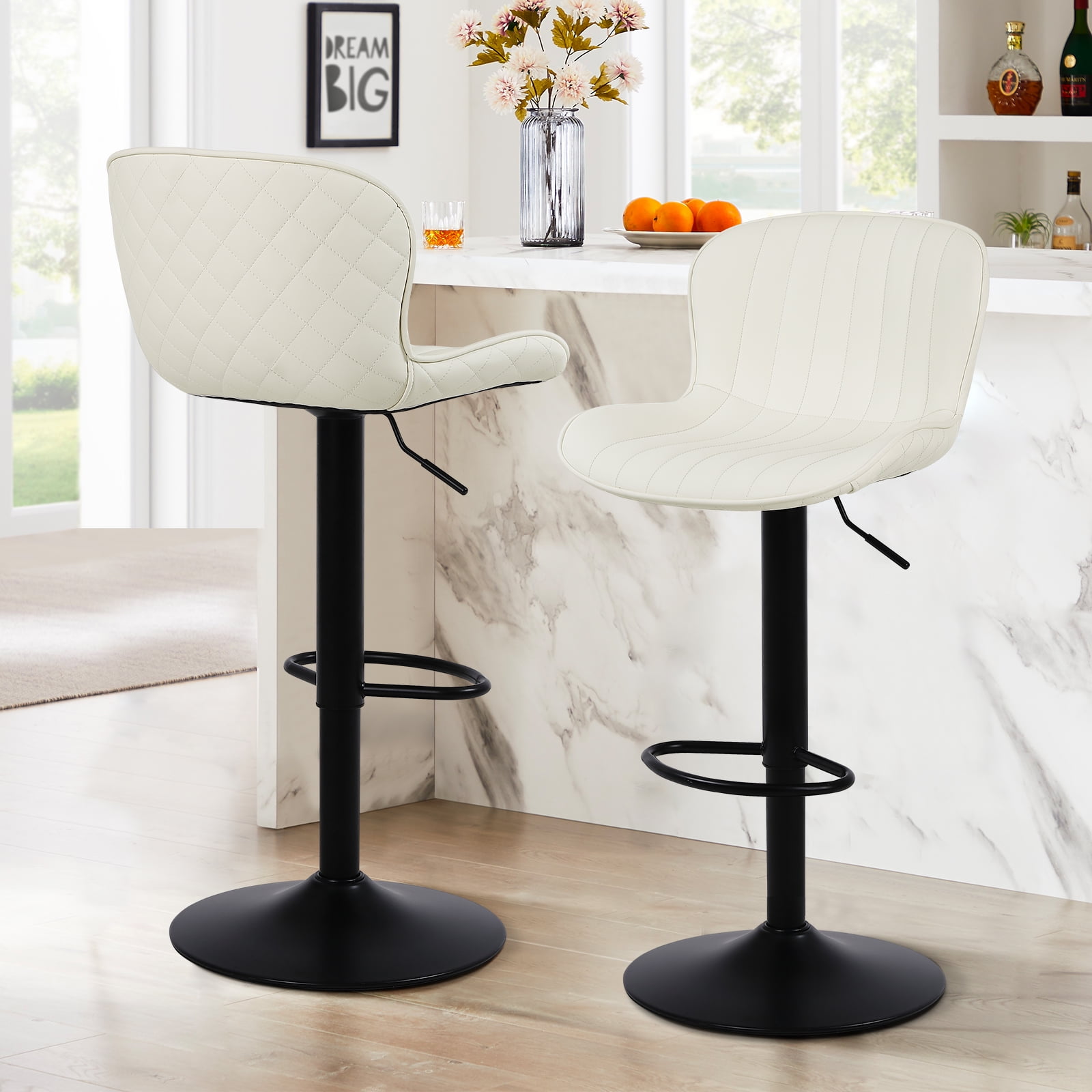 Bar Stools Set of 2 -17.72" Large Base Counter Height Barstools, Faux ...