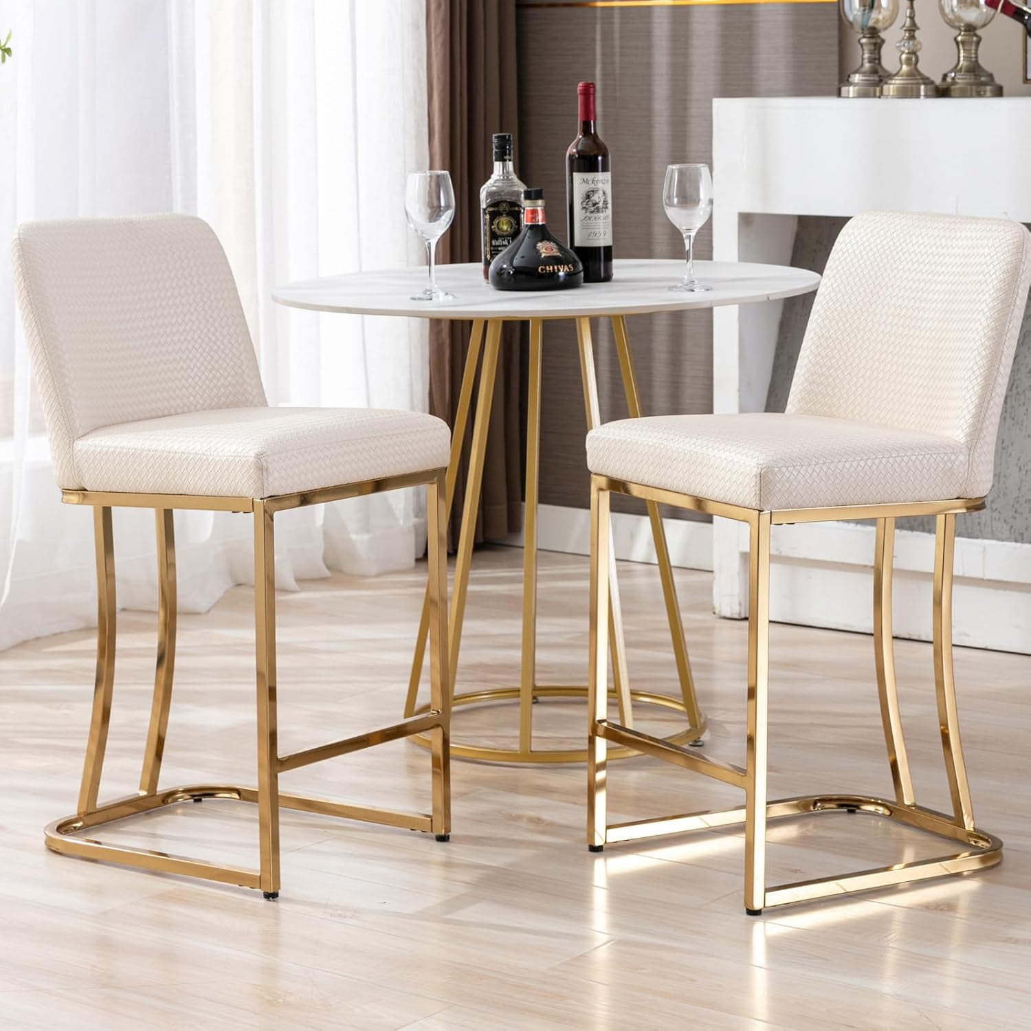 Bar Stools Set of 2 24" Counter Height Bar Stools with Back Modern PU ...