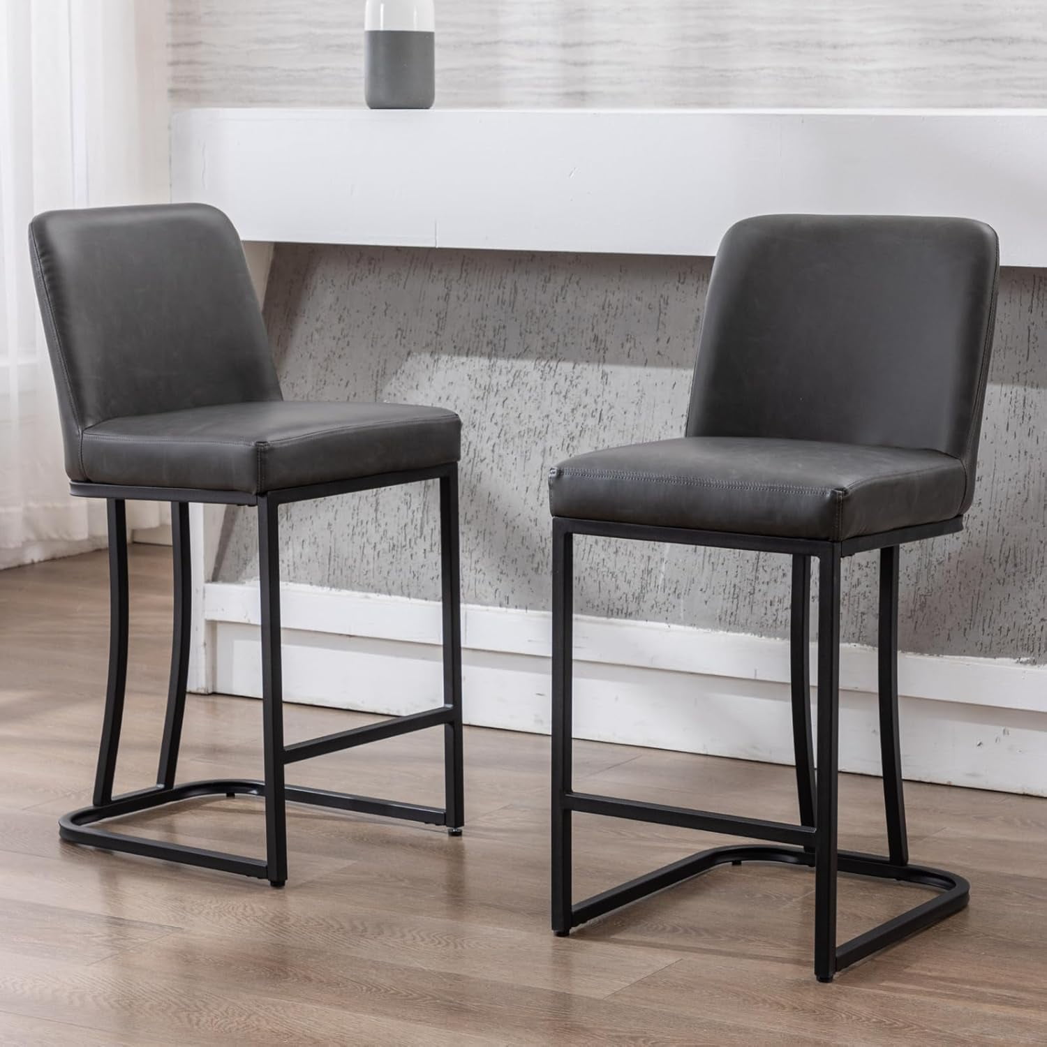 Bar Stools Set of 2 24" Counter Height Bar Stools with Back Modern PU ...