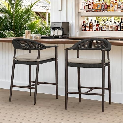 Bar Stools Set of 2, 24.8'' Aluminum Outdoor Bar Stool with Removable ...