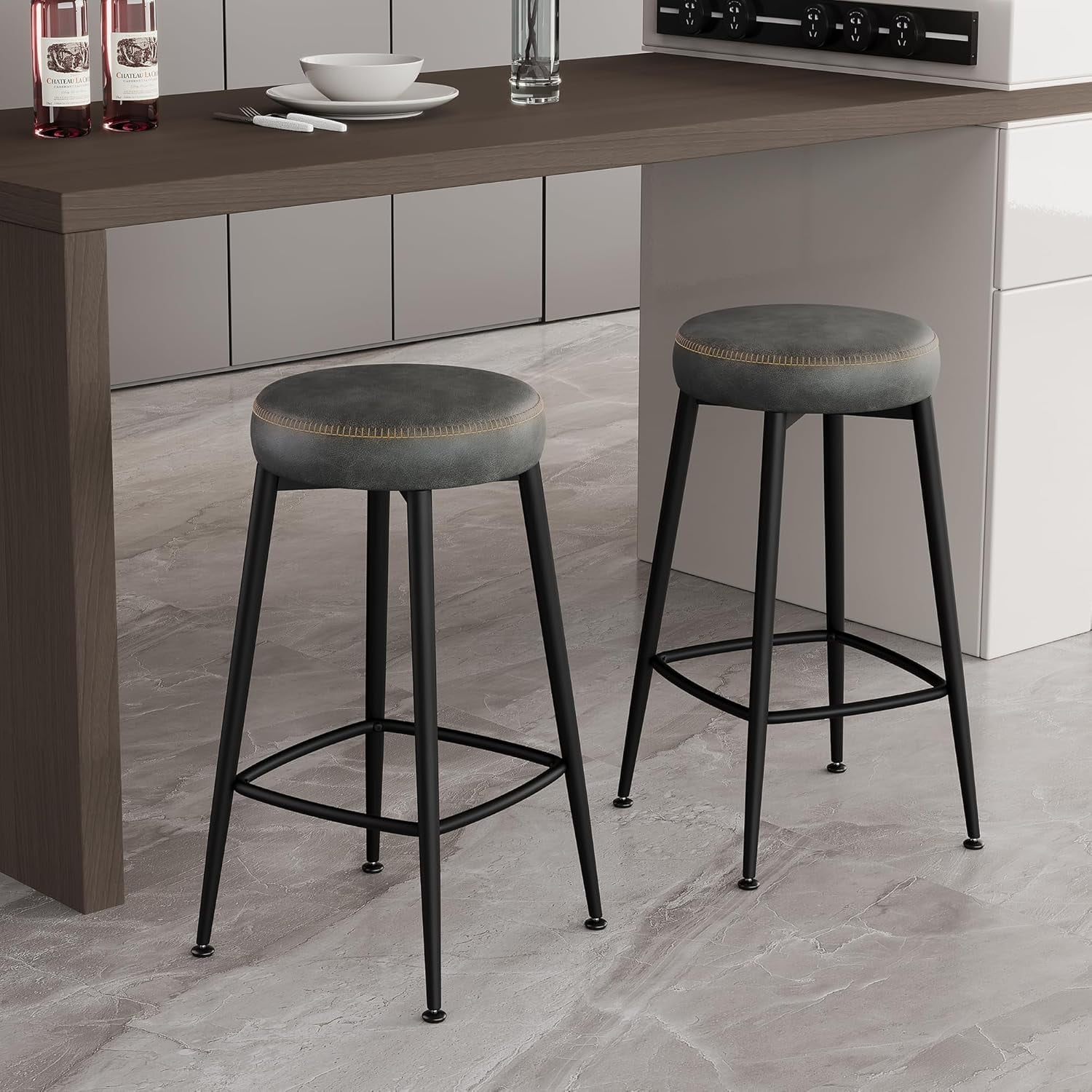 Bar Stools Set of 2, 26.3" H Faux Leather Counter Height Bar Stools ...