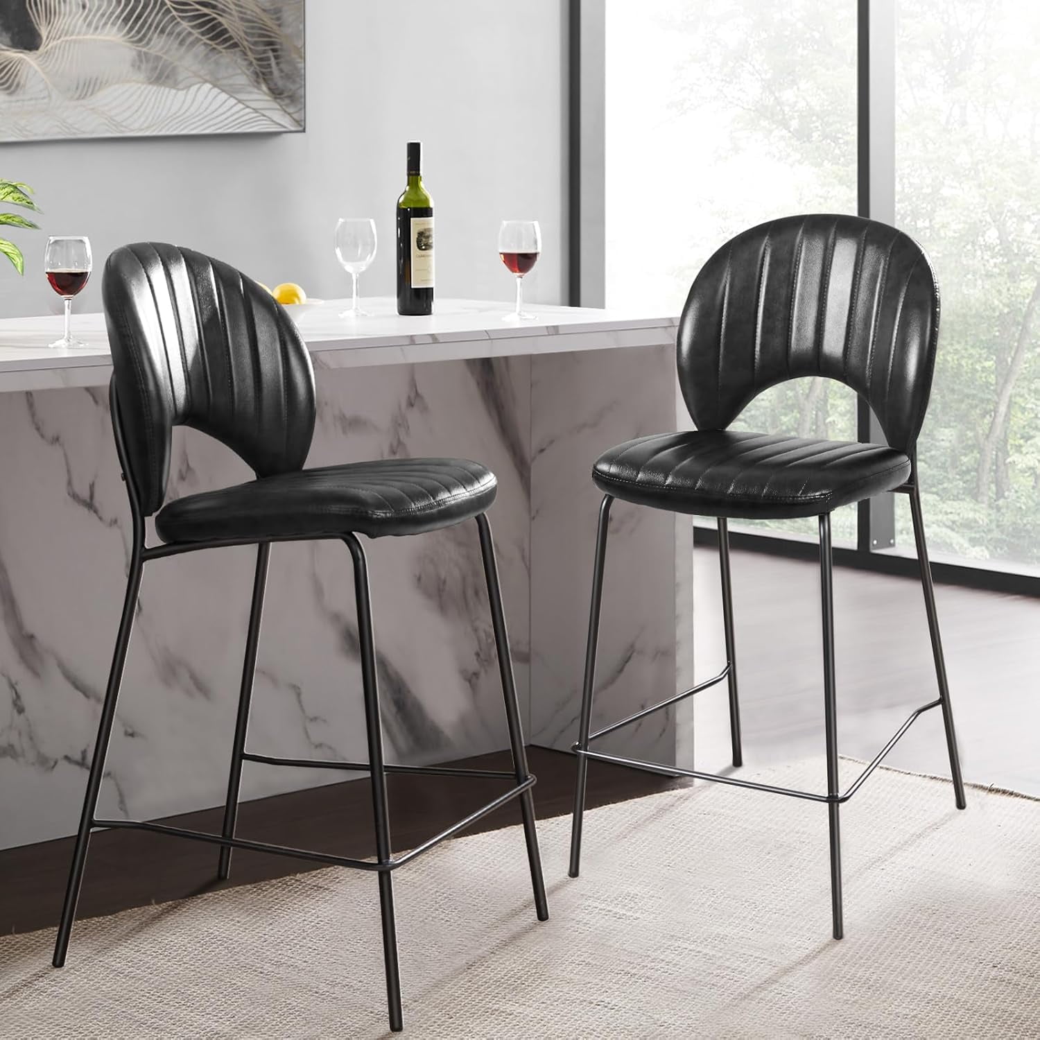 Bar Stools Set of 2, 26 in Counter Height Bar Stools with Back, 2 Steps ...