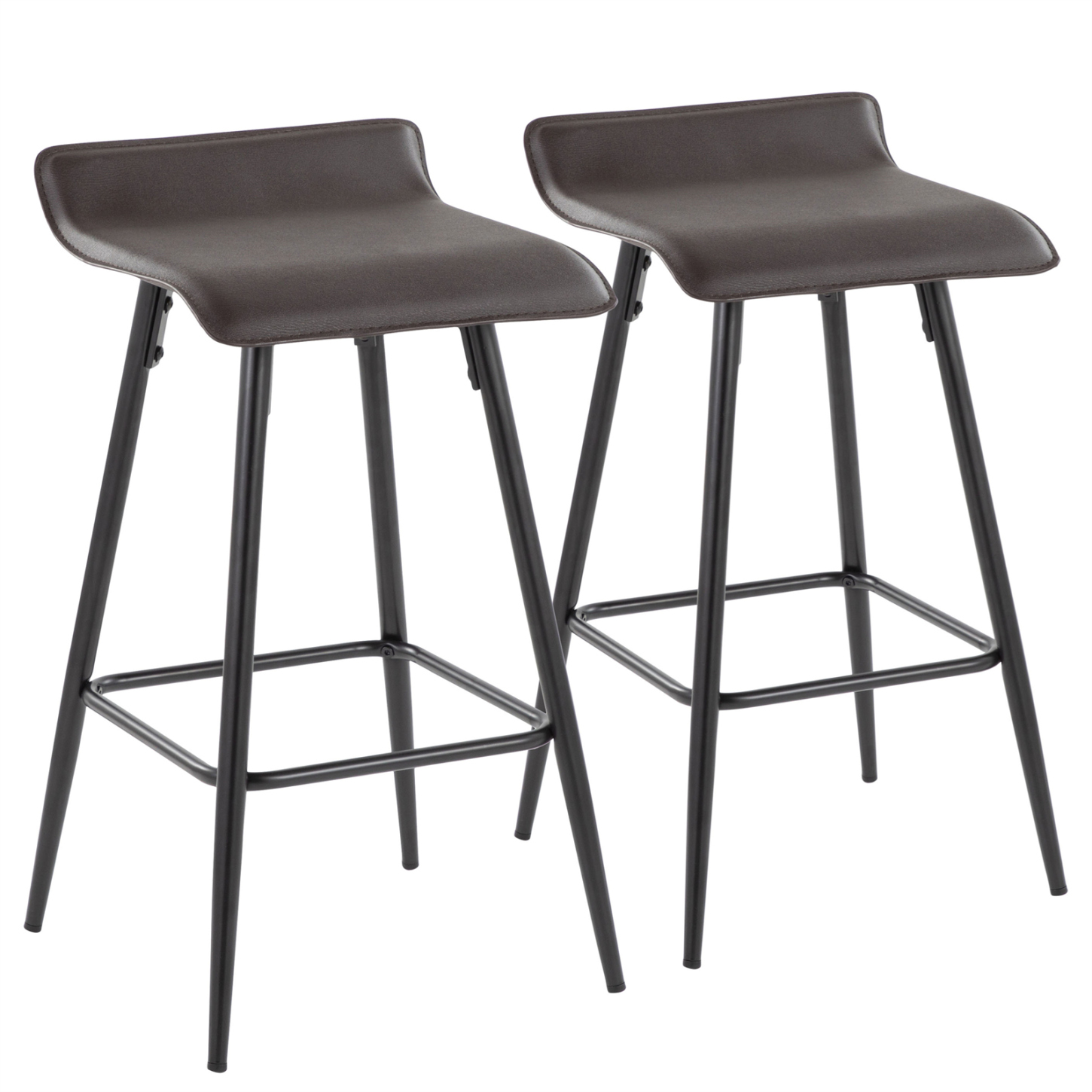 Bar Stools Set of 2, 26" Faux Leather Bar Stools, Counter Fixed Height ...