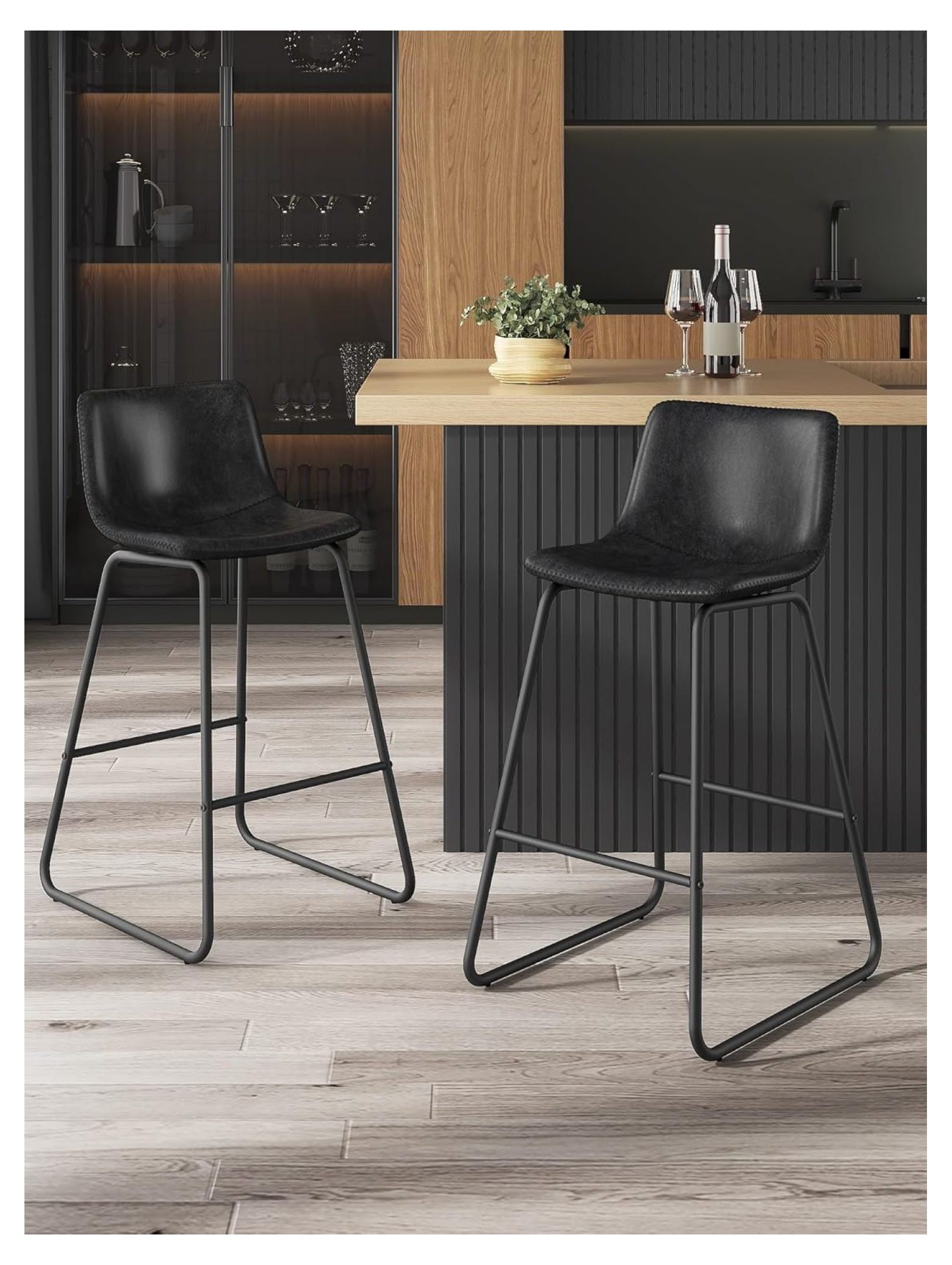 Bar Stools Set of 2, 26 Inches Counter Height Bar Stools with Back ...