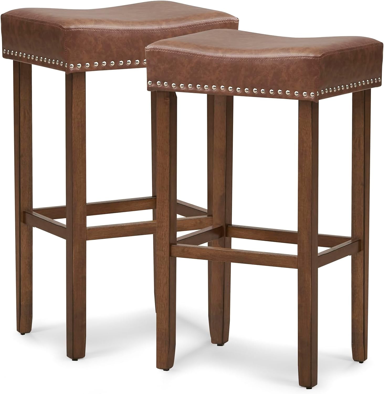 Bar Stools Set of 2, 29.5-Inch Bar Height Saddle Stools with PU Leather ...