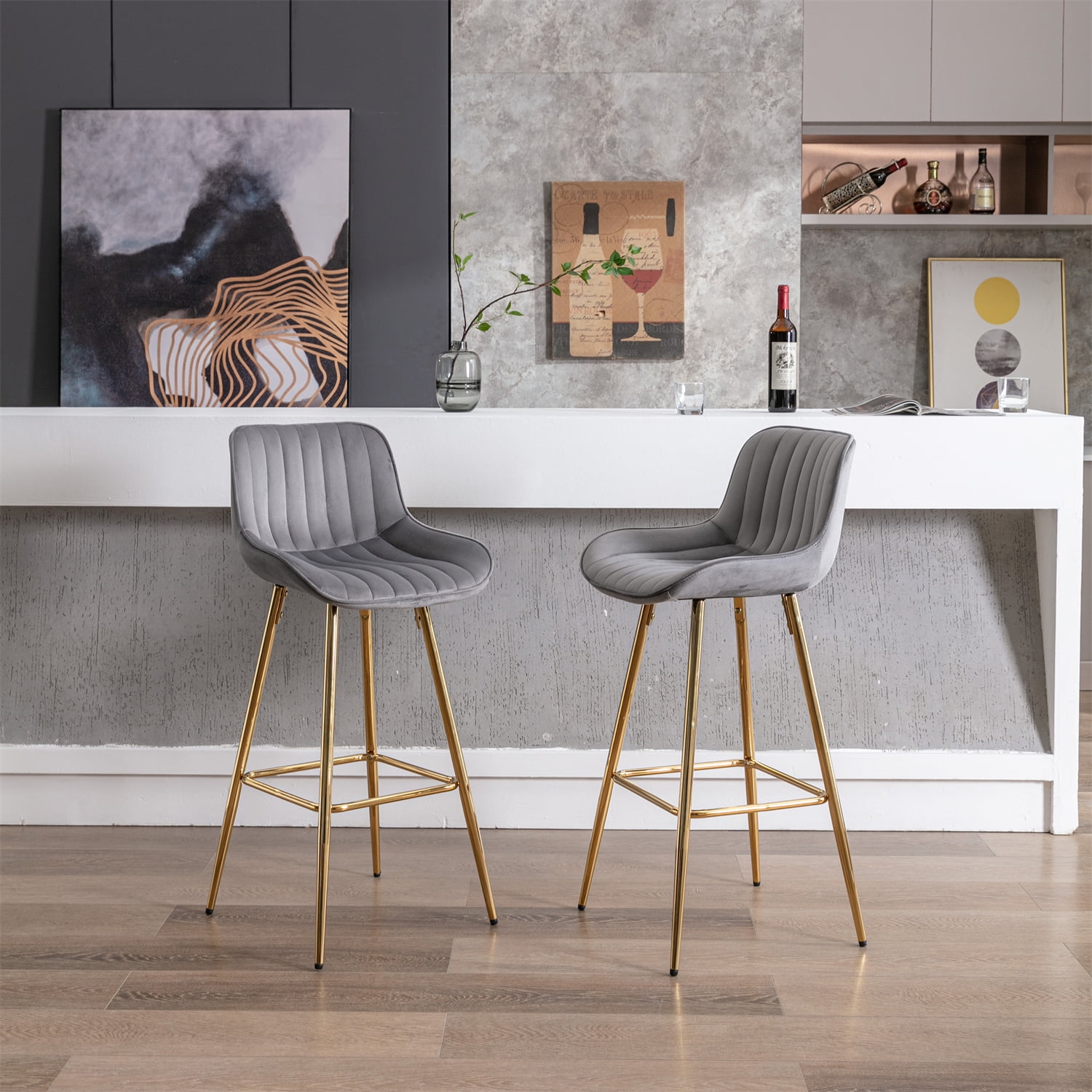 Bar Stools Set of 2, 30 Inch Hight Dining Chairs with Chrome Footrest ...