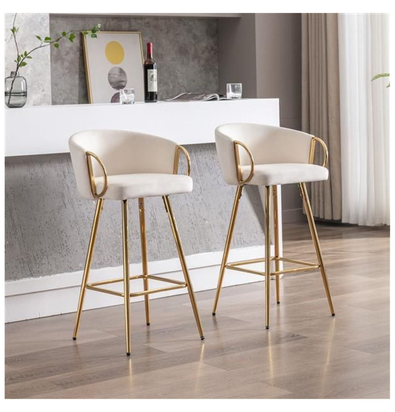 Bar Stools Set of 2, 30 Inch Velvet Bar Chairs with Golden Legs ...