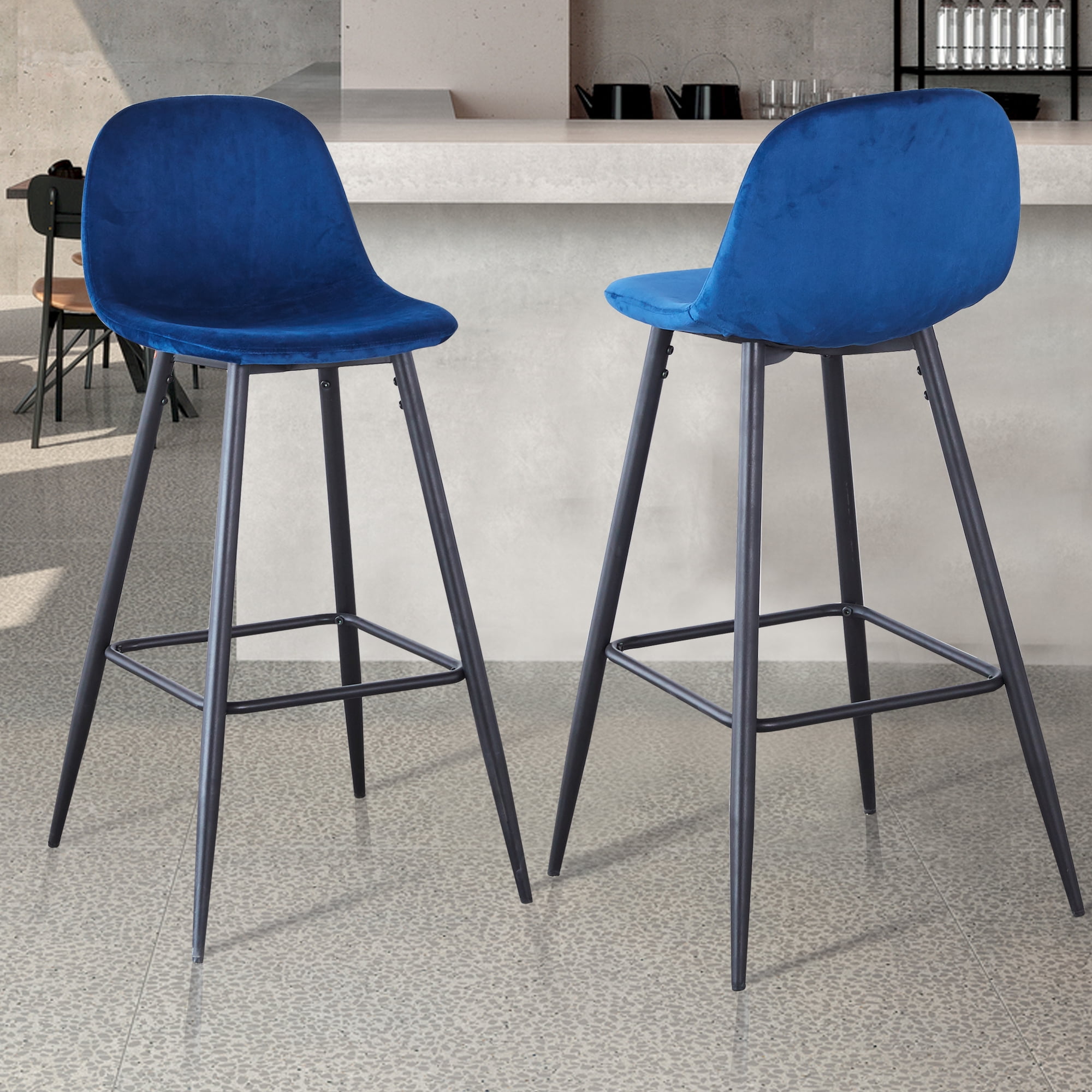 Bar Stools Set of 2, 30 Inches Velvet Barstool Modern Counter Bar ...
