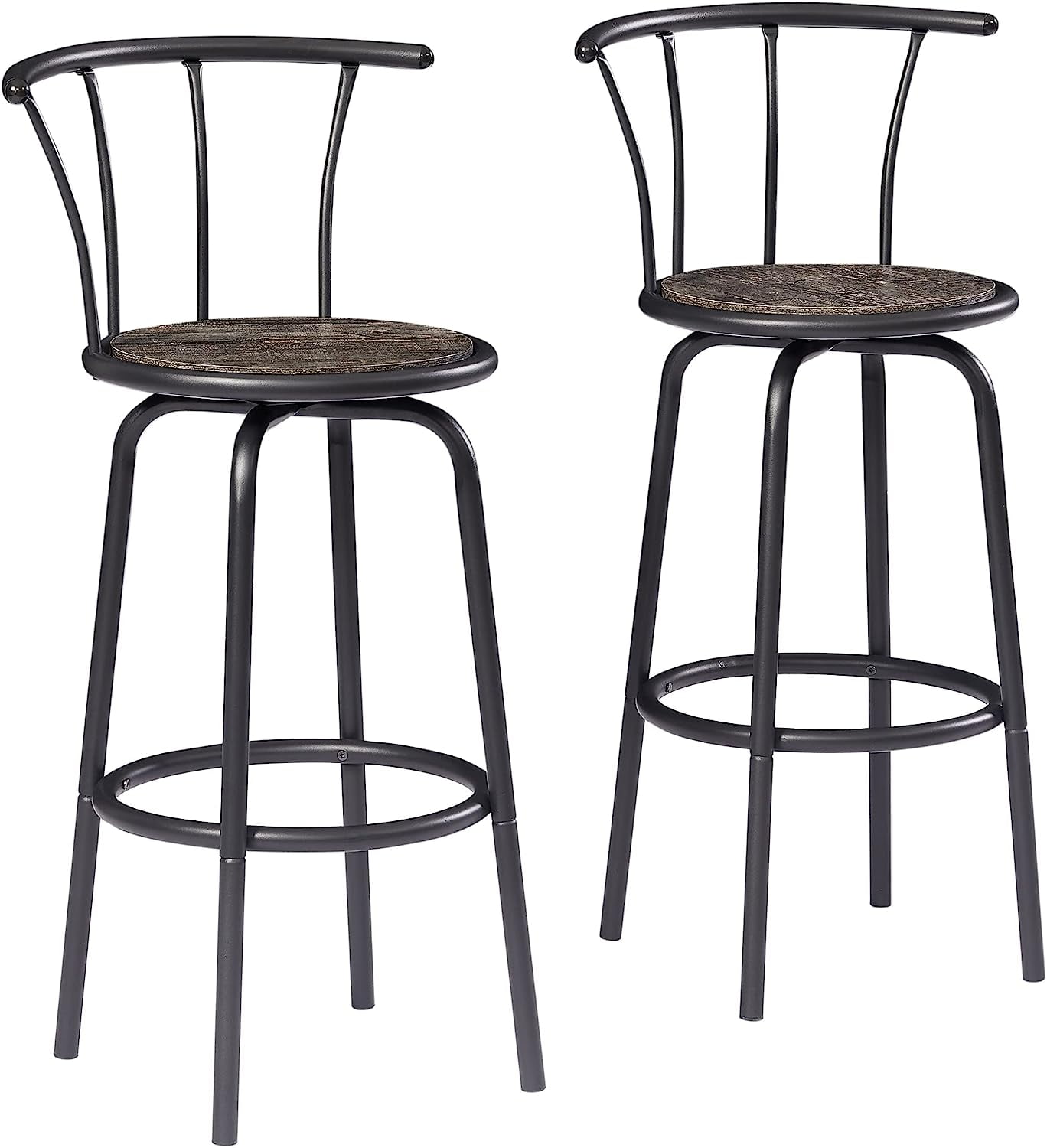 Bar Stools Set of 2, 360-Degree Swivel Stool with Back Support, Tall ...